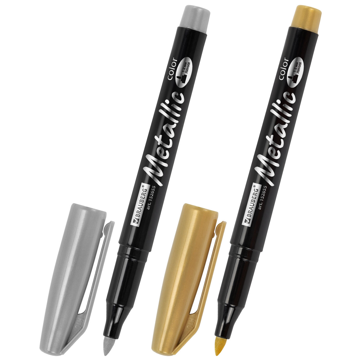 Упаковка 6 шт. Маркеры для декорирования и рисования золото и серебро, METALLIC MARKER, линия письма 1-2 мм, BRAUBERG, 152655