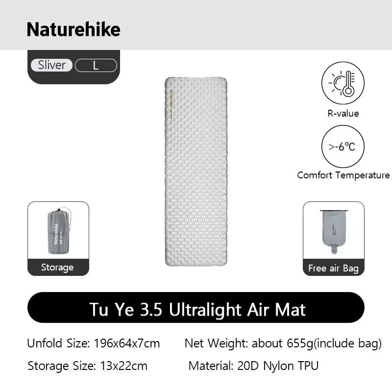 Надувной матрас Naturehike R3.2 R3.5 Square Silvery L