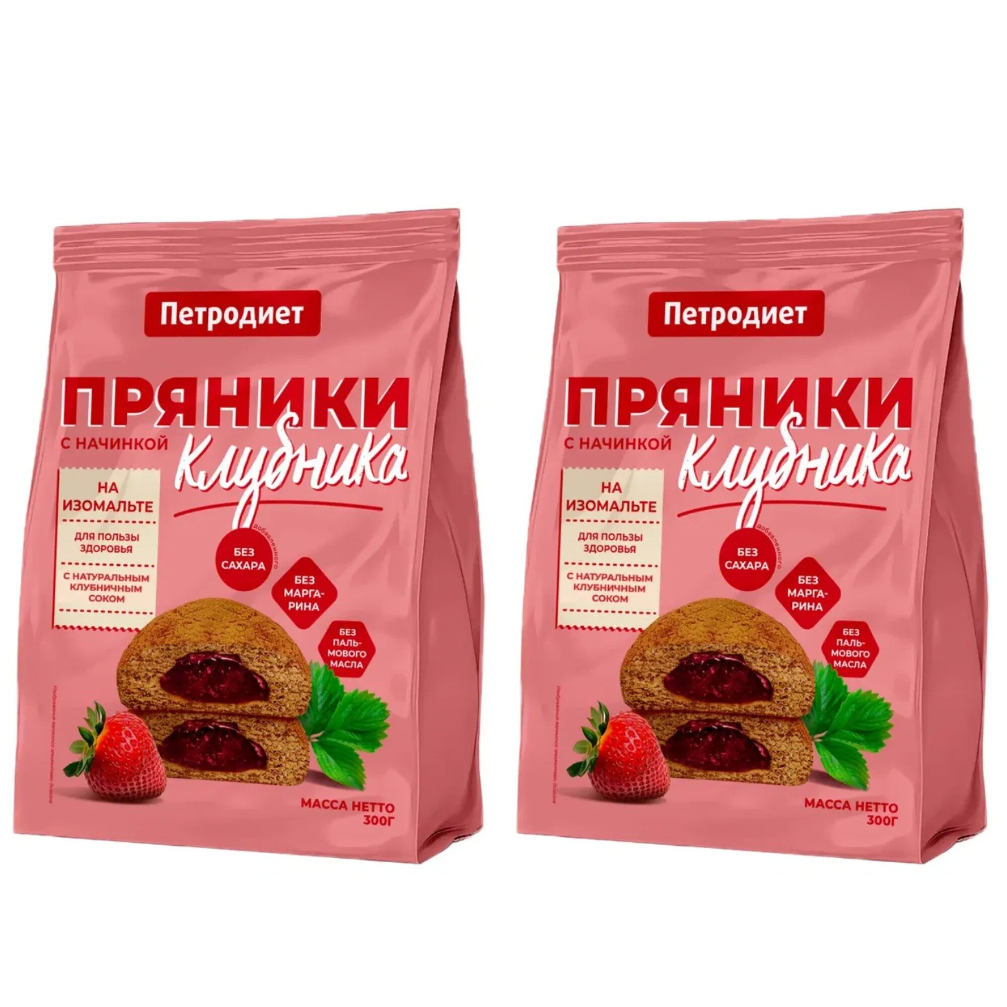 Пряники Петродиет с начинкой со вкусом клубники, на изомальте, 300 г, 2 уп
