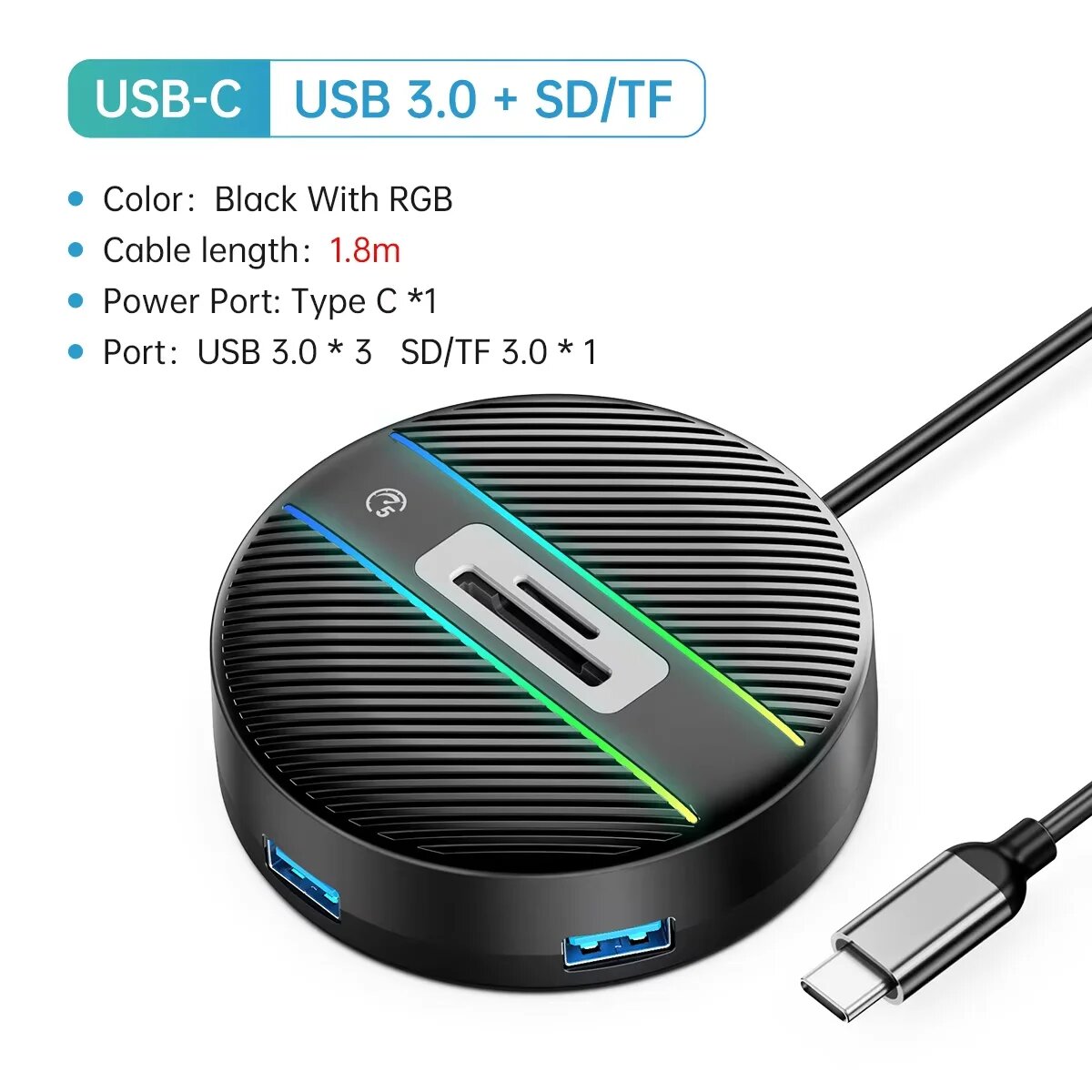 USB концентратор ORICO RGB USB 3.0 4 порта 1.8M USB SD TF