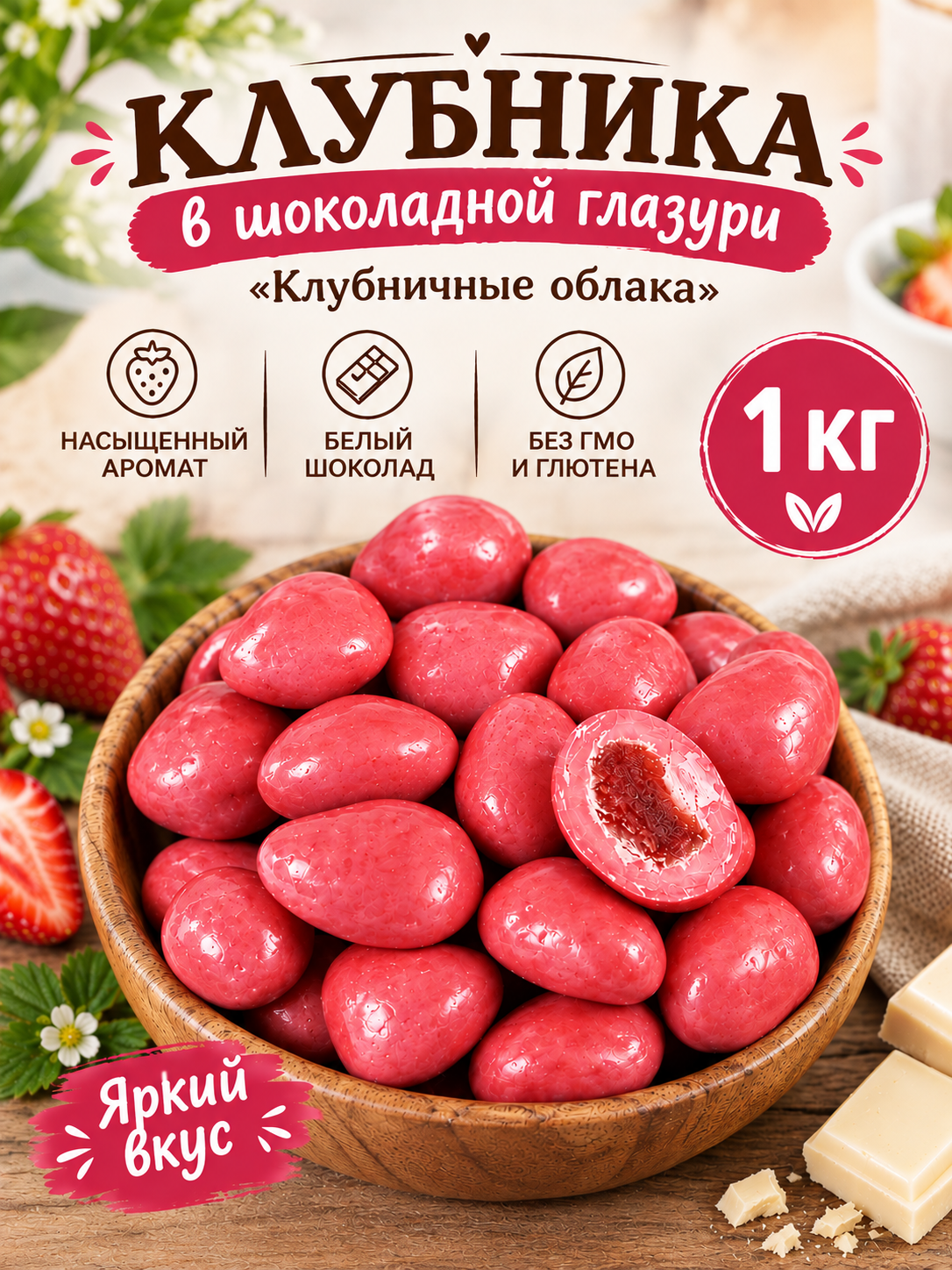 Клубника в шоколадной глазури "Клубничные облака" 1000 г