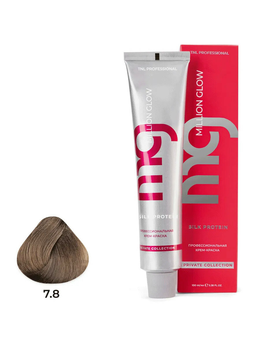 TNL, Million glow Silk protein - крем-краска для волос (7.8 блонд шоколадный), 100 мл