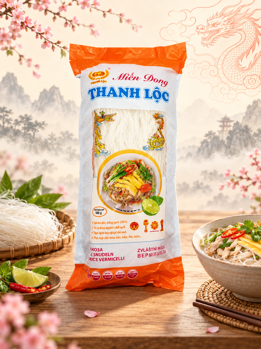 Лапша THANH LOC Фунчоза, рисовая, стеклянная, без ГМО, 500 гр