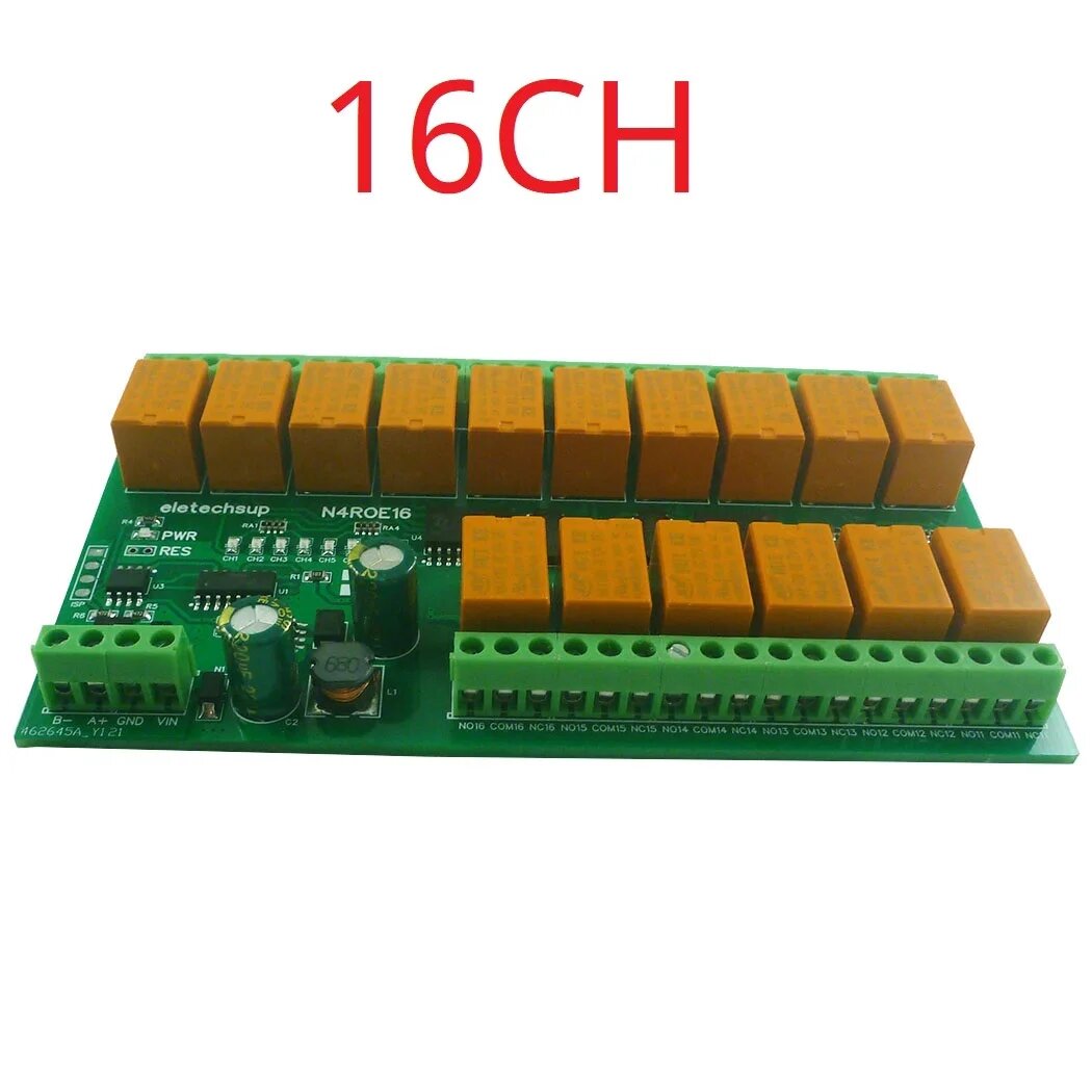 Micro Relay Module DC 12V/24V MODBUS RTU eletechsup 12 В, With DIN BOX, 16 Channel