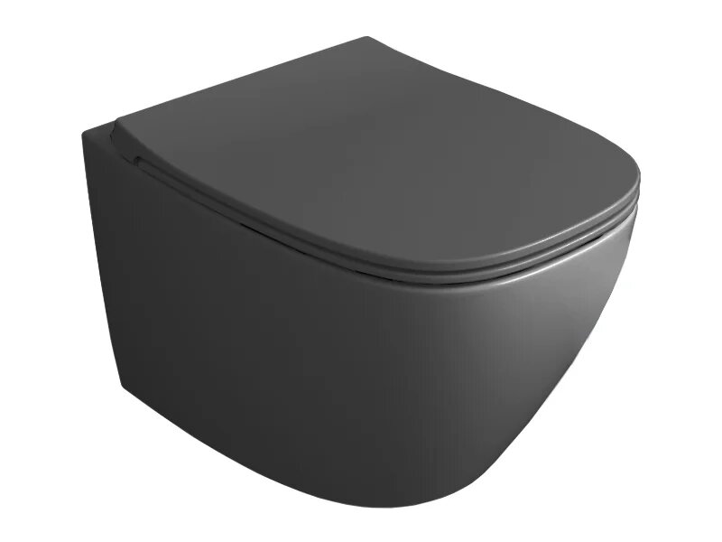 Унитаз подвесной Simas Juniper KJU 18 black matt с микролифтом, безободковый, без бачка, фаянсовый, черный, матовый, овальный, сиденье для унитаза в комплекте