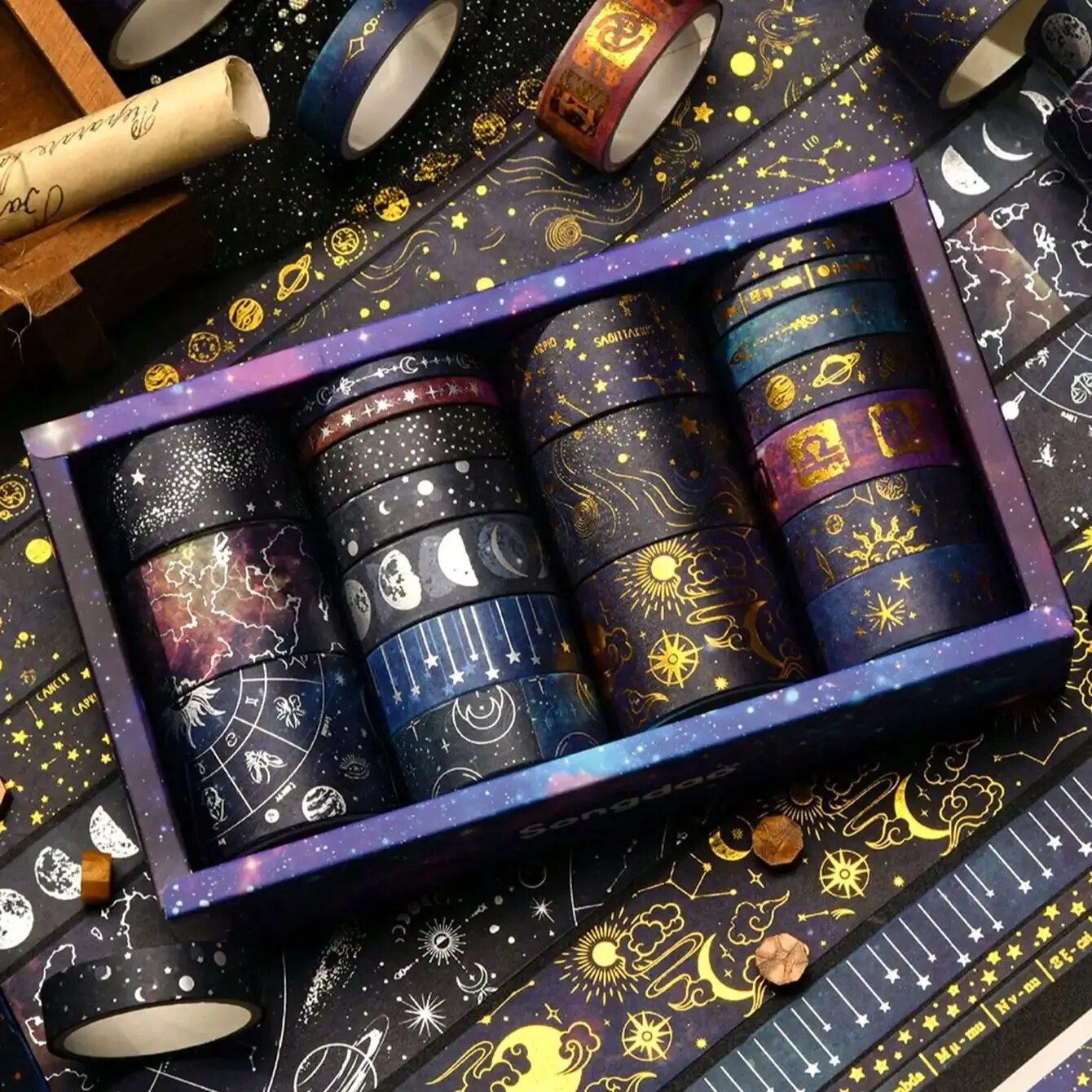 Декоративная лента Washi "Звездная ночь", фиолетово-синий, 20 рулонов