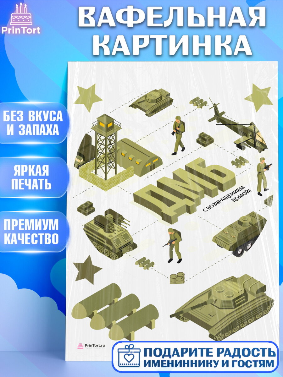 Вафельная картинка для торта Дембель. Украшения для торта мужчине на Демобилизация. Декор для выпечки PrinTort
