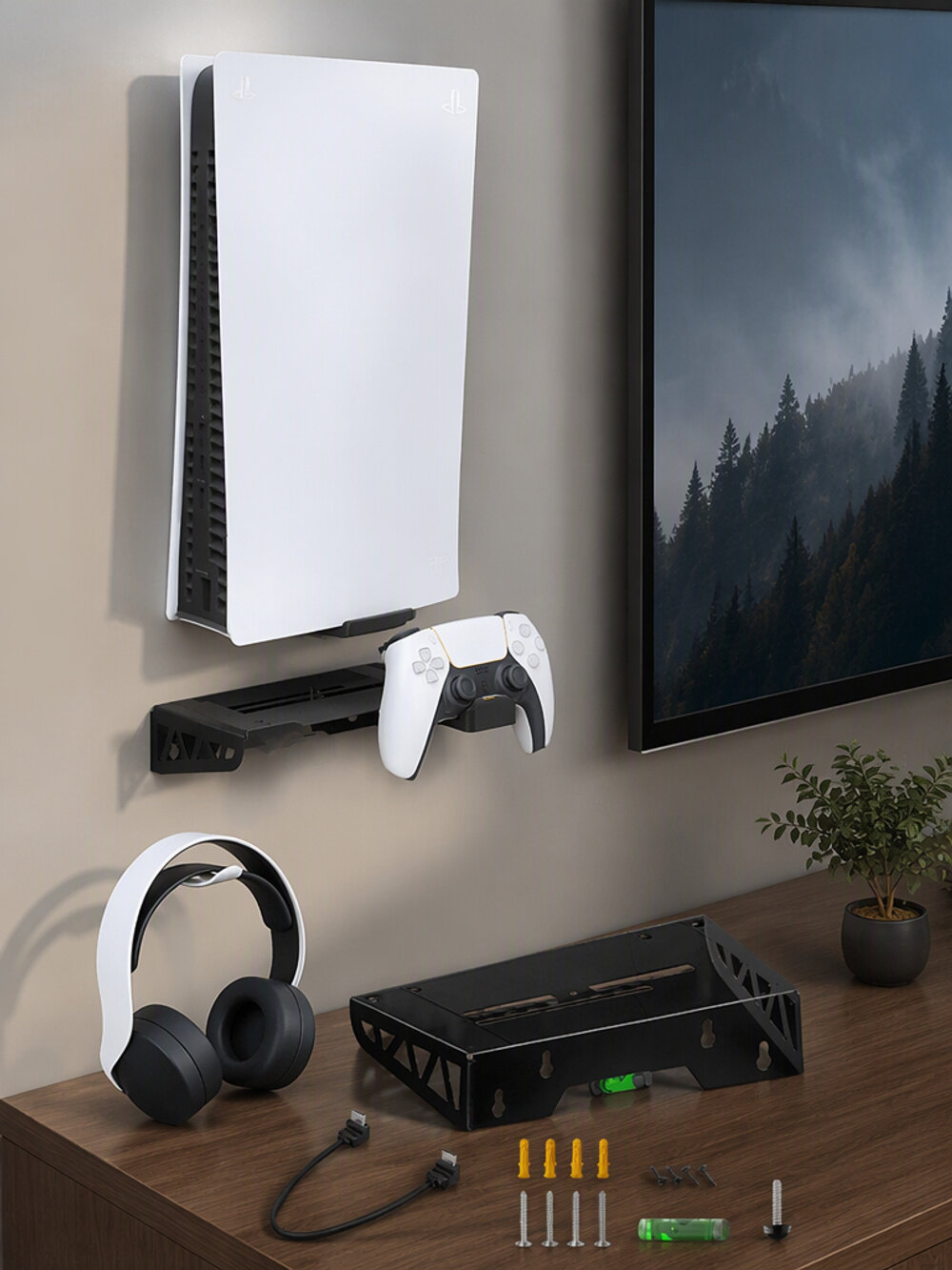 Крепление на стену для PlayStation 5 и PS5 Slim, чёрный пластиковый кронштейн для консоли
