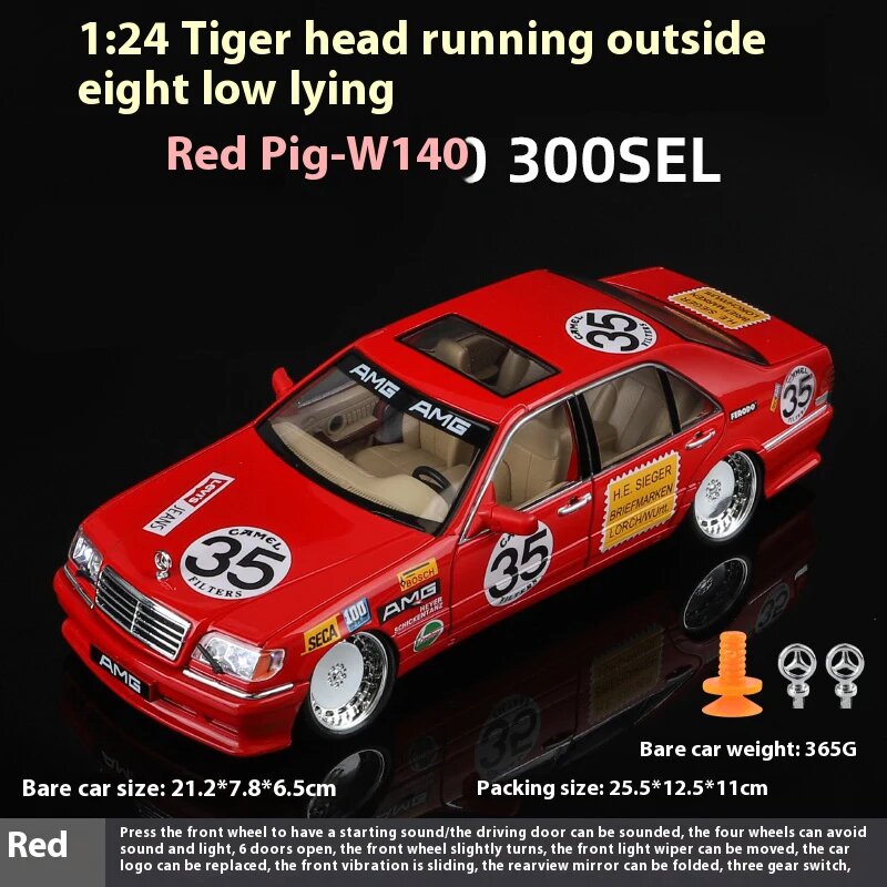 Масштабная модель 1:24 Mercedes-Benz S W140 320SEL, модифицированная версия, литая гоночная машина, коллекционная имитационная модель, декоративный пода