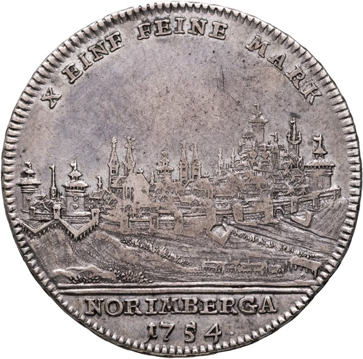 Германия, Нюрнберг 1 талер 1754, Серебро, в сохранности XF