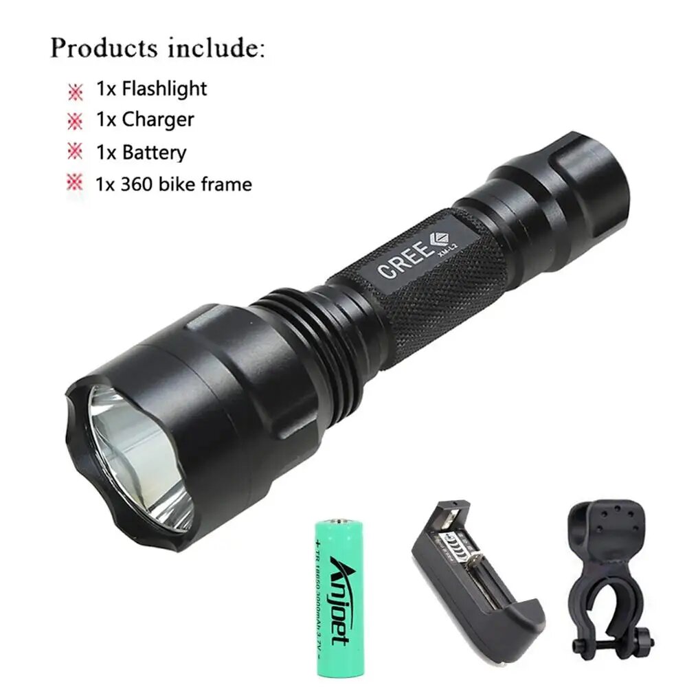 ANJOET C8 LED Фонарик белый/зеленый/красный 18650 Green Light, Sets C