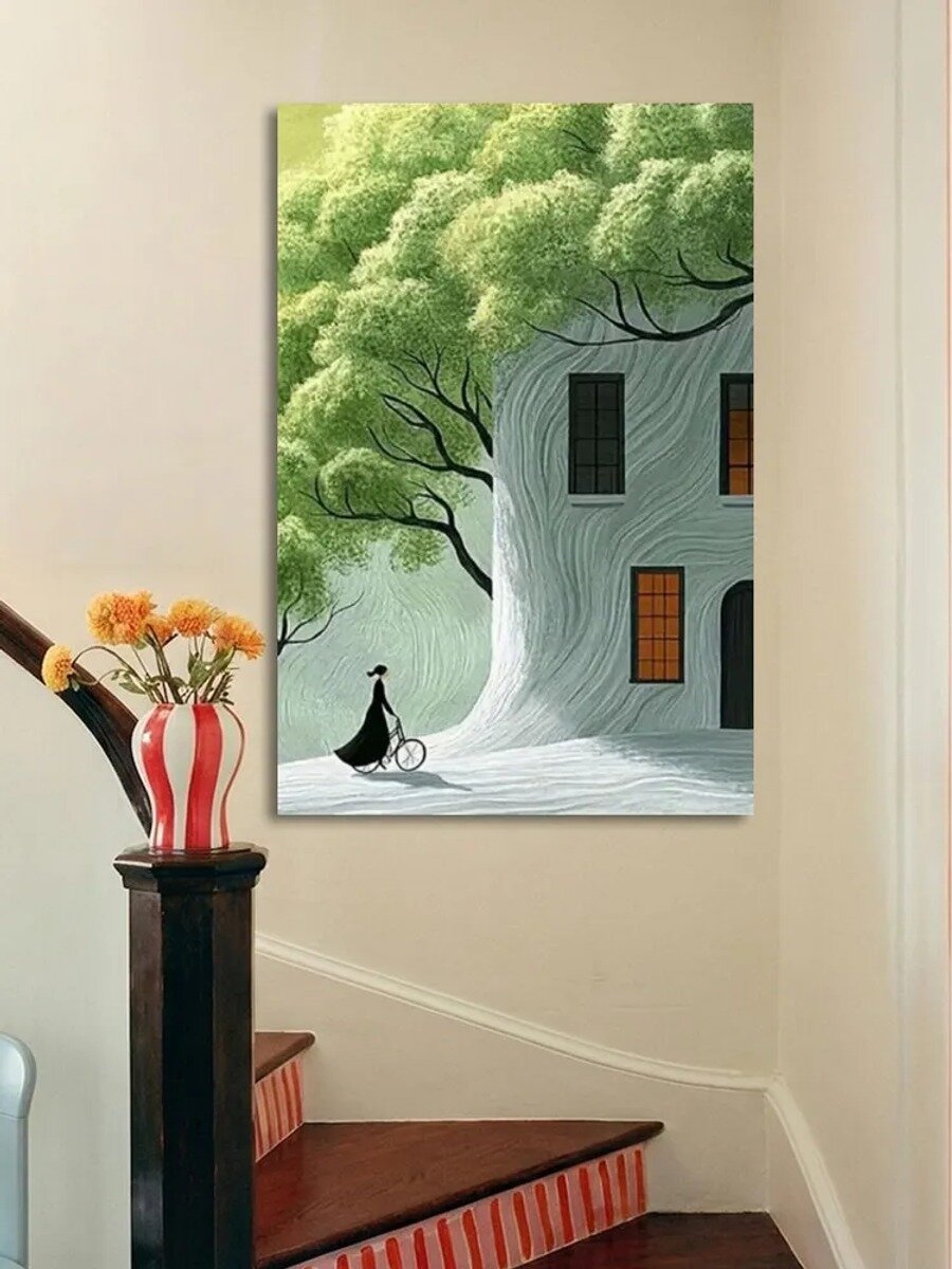 Картина "Холстная картина с деревом и домом, 140 * 210cm, 140 х 210CM" 140x210 см