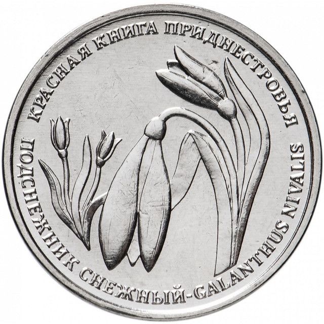 Монета 1 рубль Подснежник снежный. Красная книга. Приднестровье. 2020 UNC
