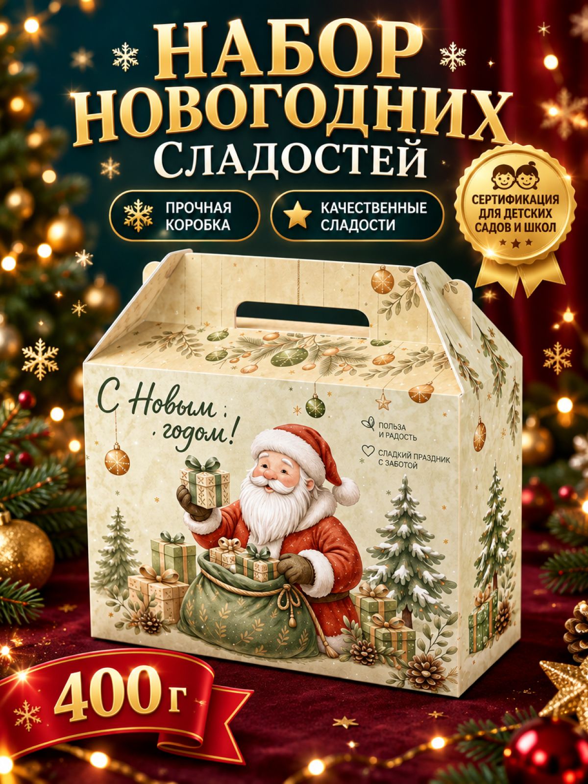 Сладкий Новогодний подарок для детей 400 грамм 2026, ассорти конфет