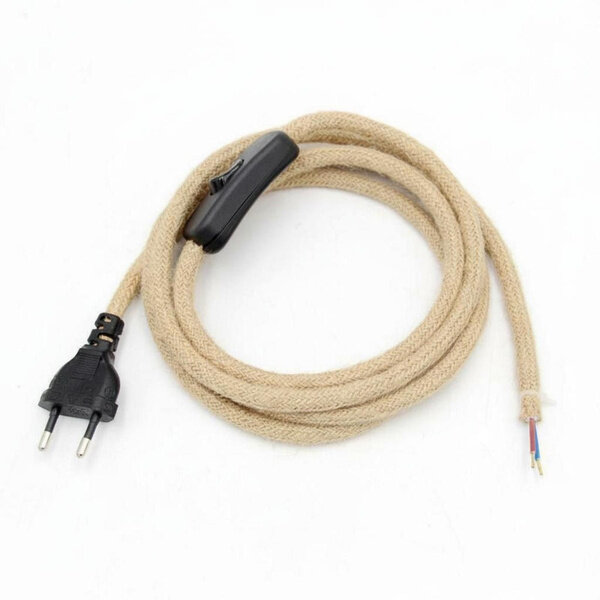 Сетевой шнур Europlug с оплеткой и оголёнными концами 2M С 303-Перекл.