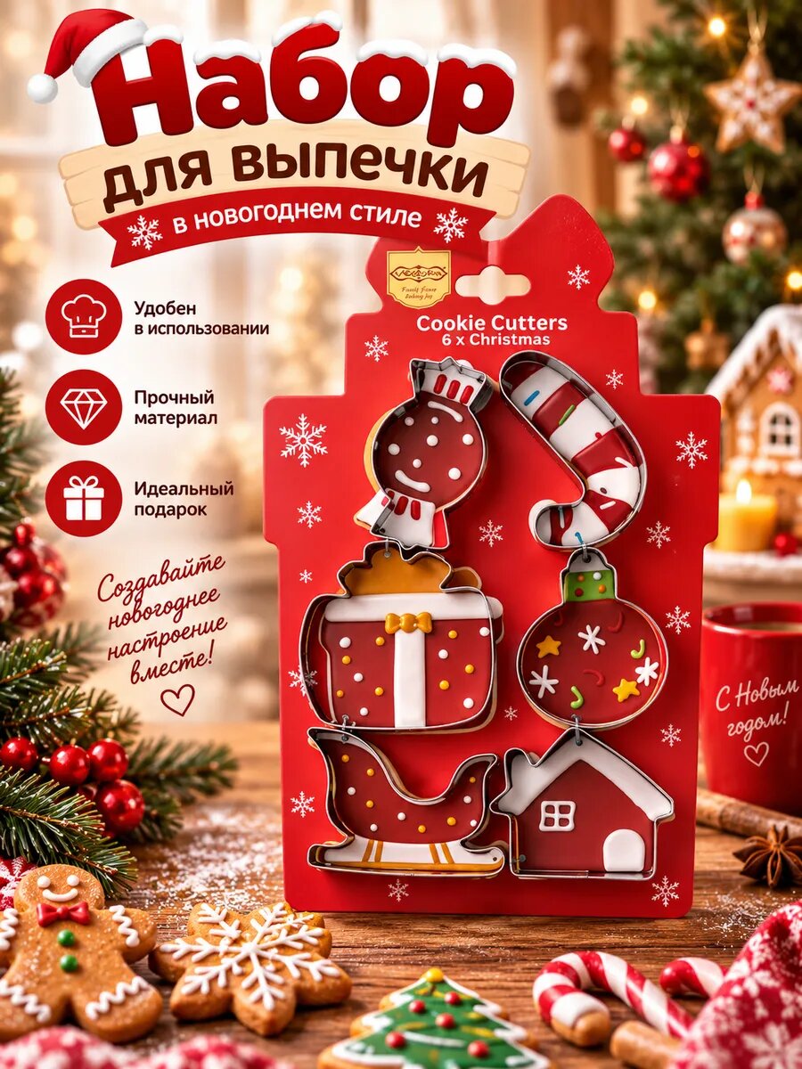 Подарочный набор формочек для печенья «Зимние ист 6 шт.