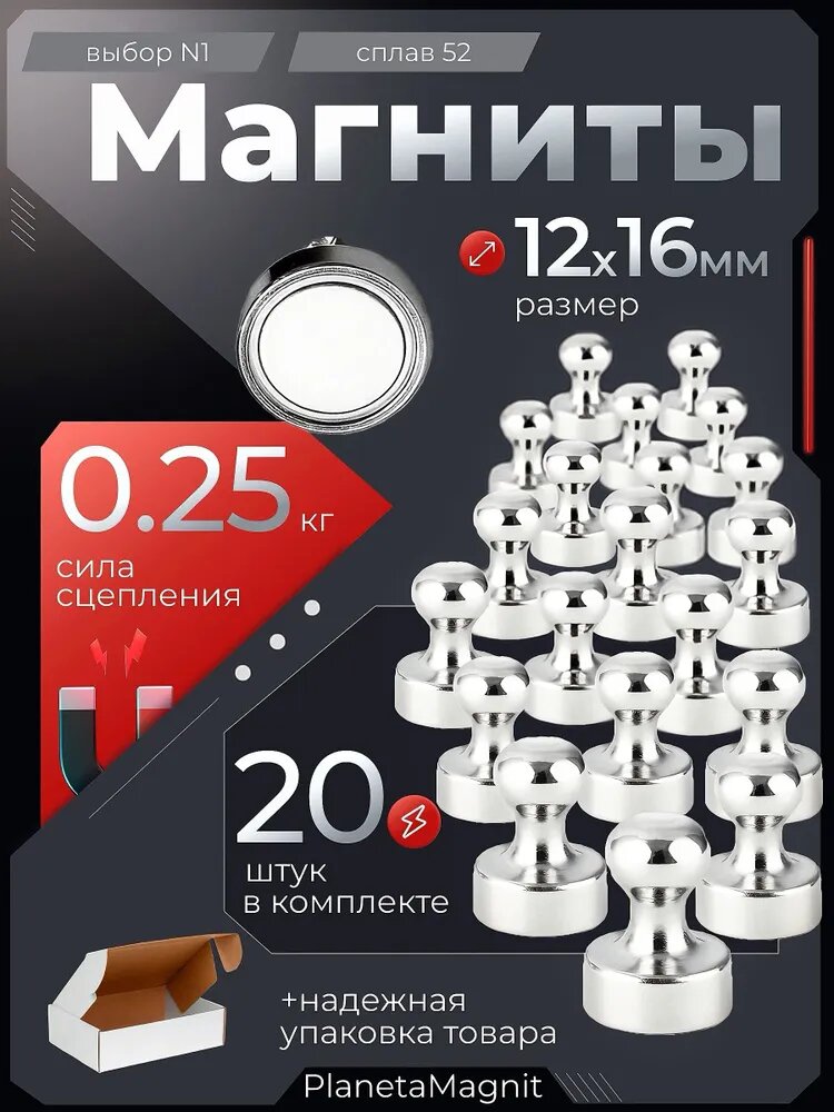 Набор магнитов для доски 12х16 пешки металлические по 20 шт