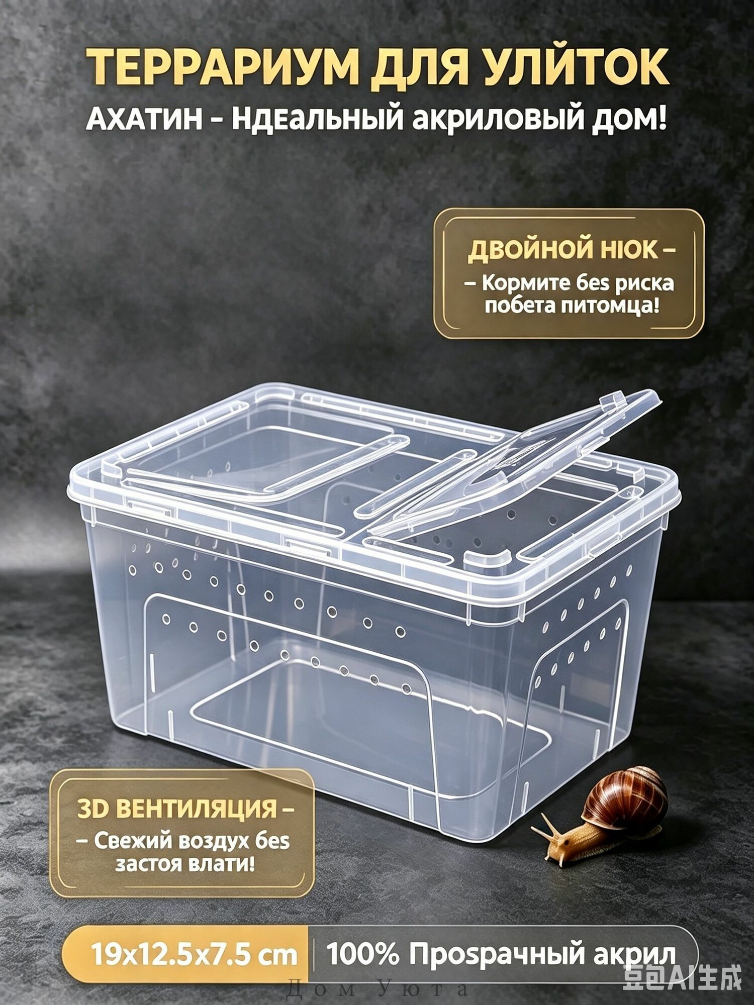 Террариум для улиток ахатин, акриловый ящик-инсектариум для разведения насекомых, пауков и рептилий, прозрачный бокс с