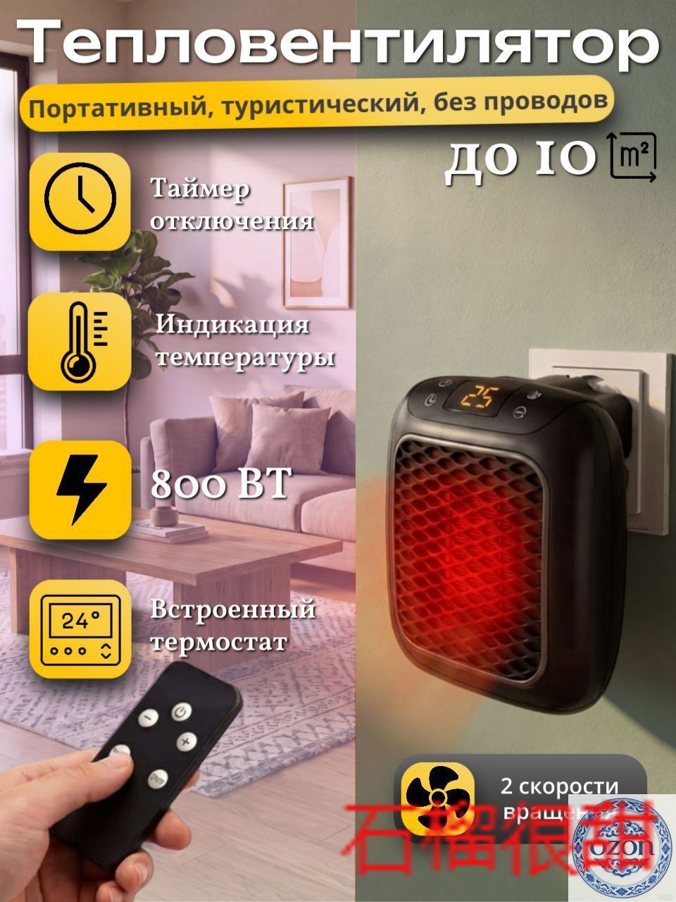 Тепловентилятор, настенный, тепловая пушка, обогреватель, для дома, электрический