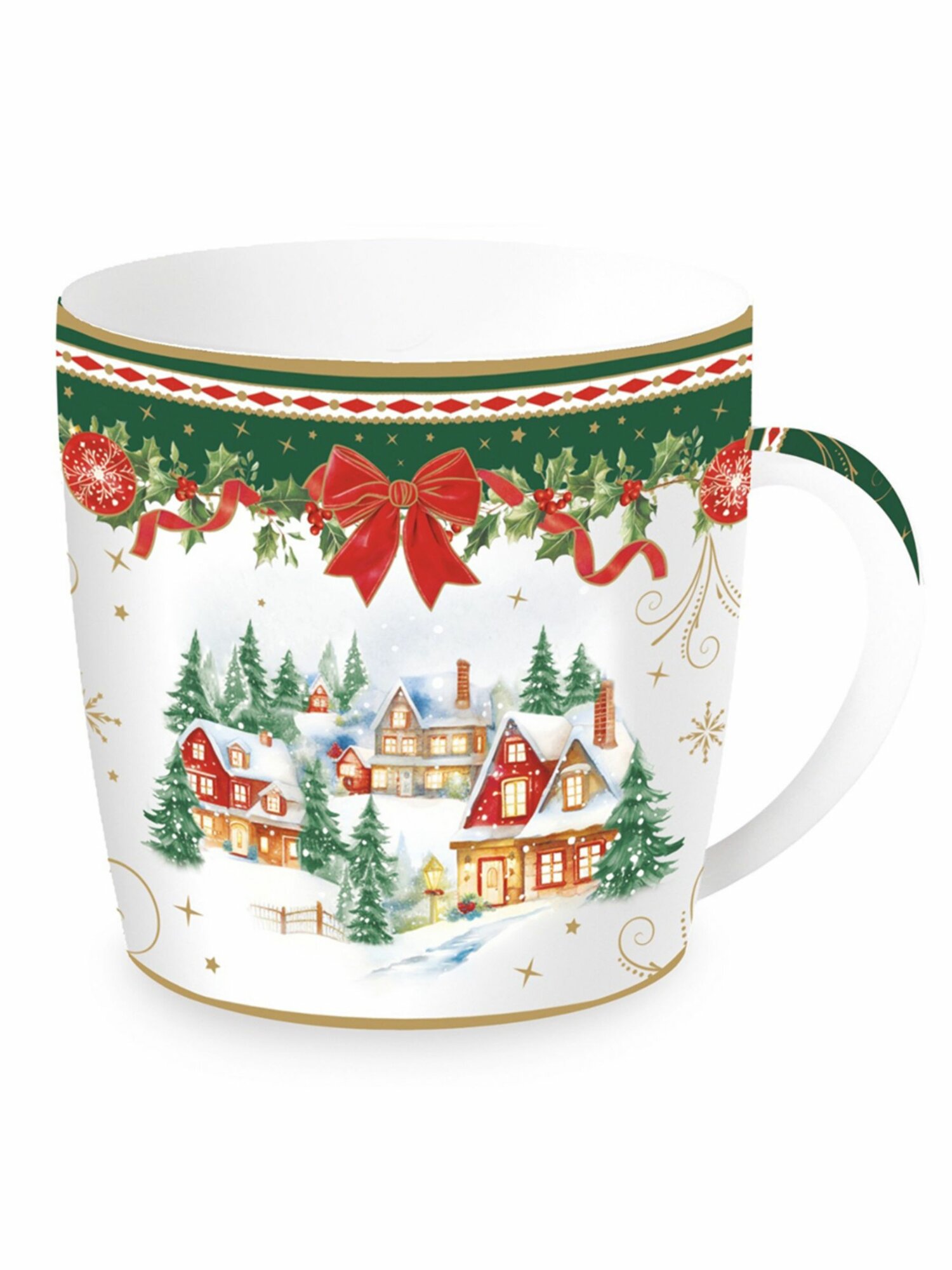 Кружка фарфоровая 350 мл Christmas Heritage Village новогодняя для чая и кофе с ручкой с рисунком