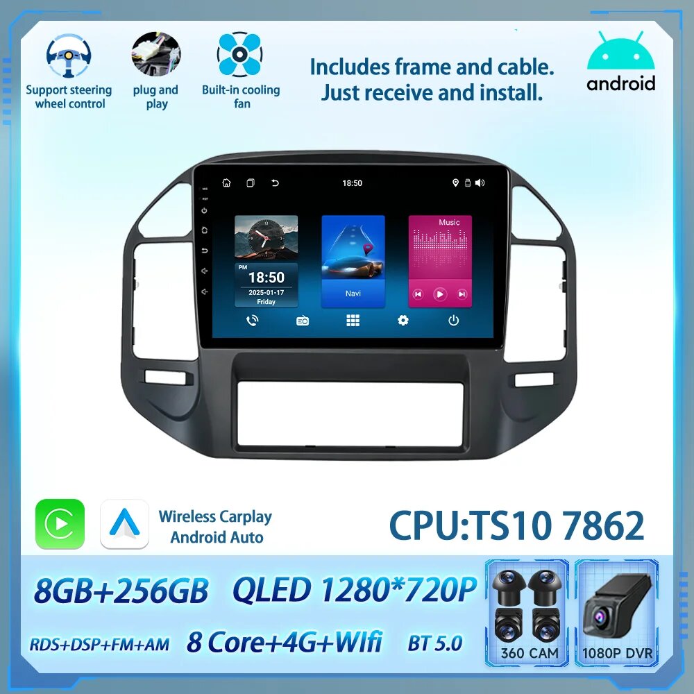 Android 16 для Mitsubishi Pajero 3 V70 V60 1999–2006. Автомобильная мультимедийная 8-256G 360