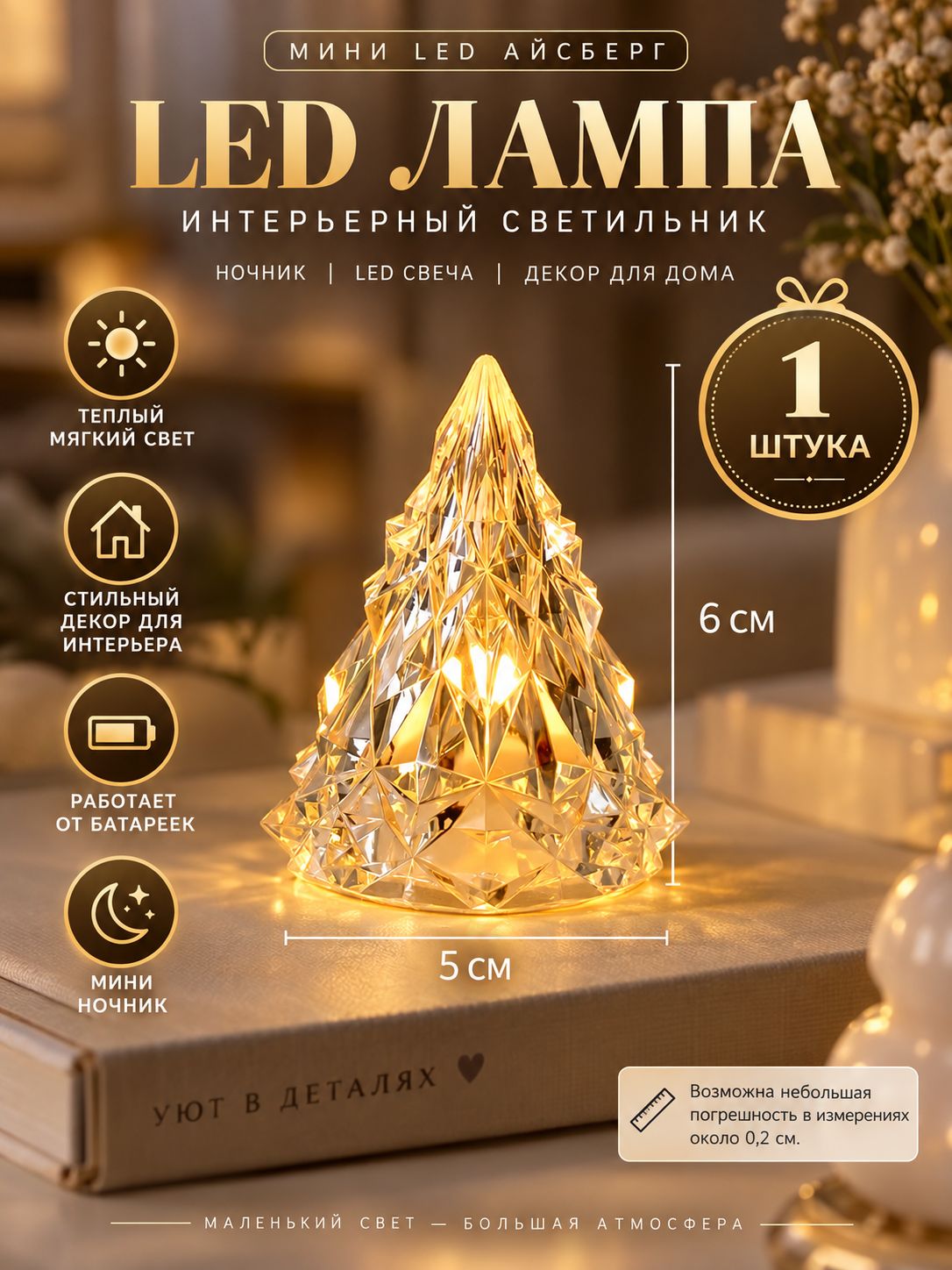 Каркасная светодиодная фигура Лёд 6 см, Артикул: 5853035586, Материал: ABS пластик