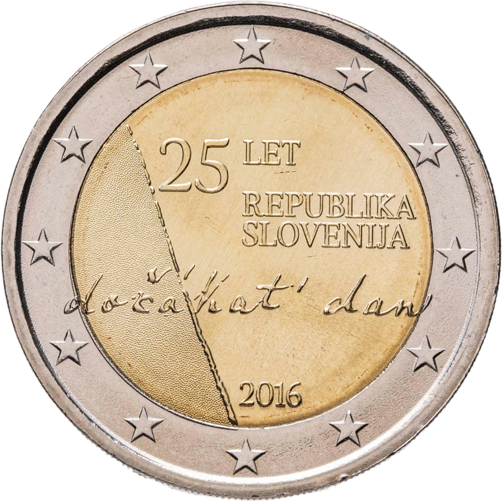 Словения 2 евро 2016 "25 лет независимости", Биметалл, в сохранности UNC