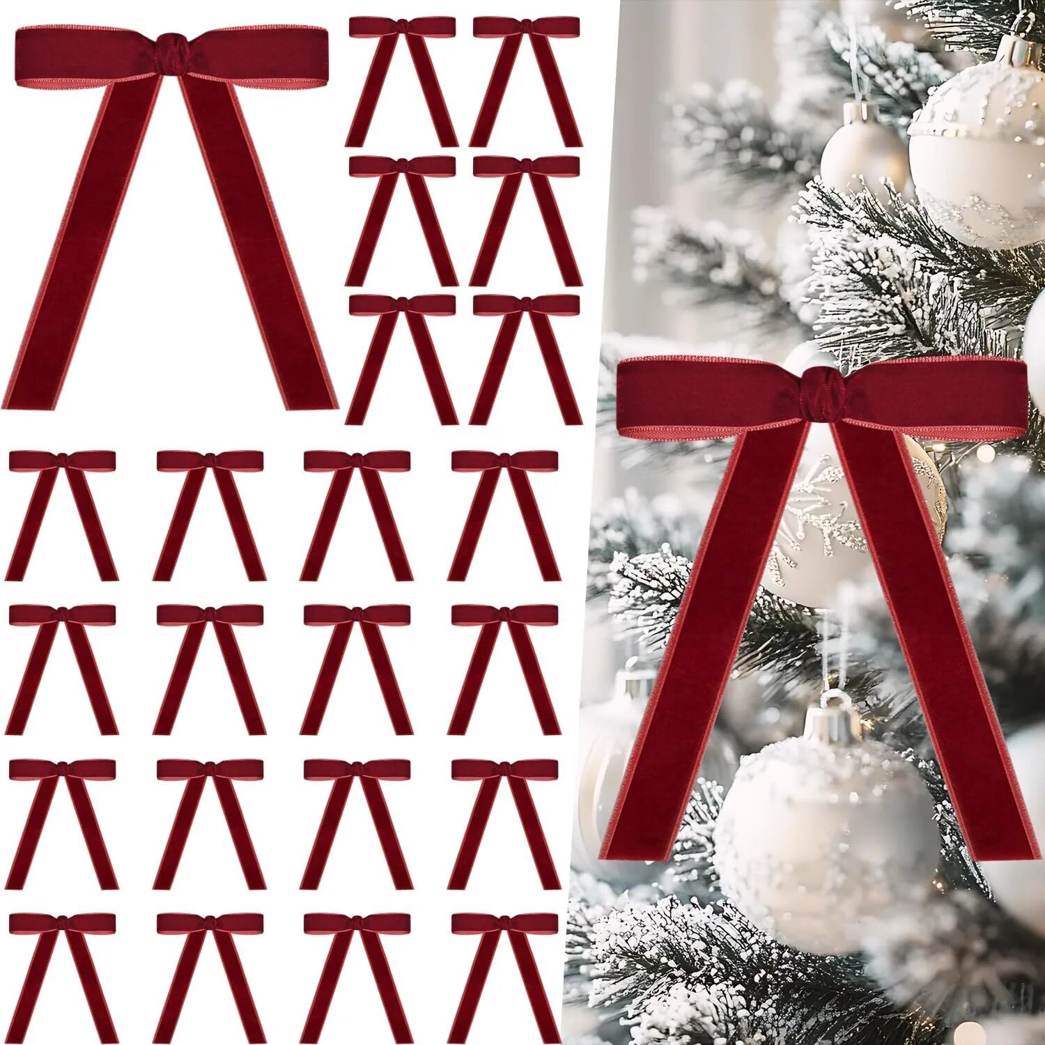 Бордовые бархатные банты для ёлки 24pcs Burgundy