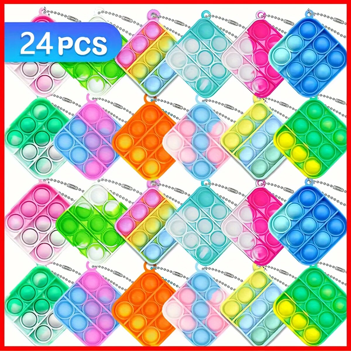 Набор сенсорных брелоков Pop Bubble для снятия стресса (12/24/36 шт.) 24pcs
