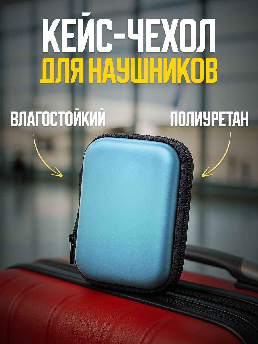 Чехол-кейс на молнии для проводных наушников, для зарядки и кабеля - Органайзер для хранения мелочей, голубой