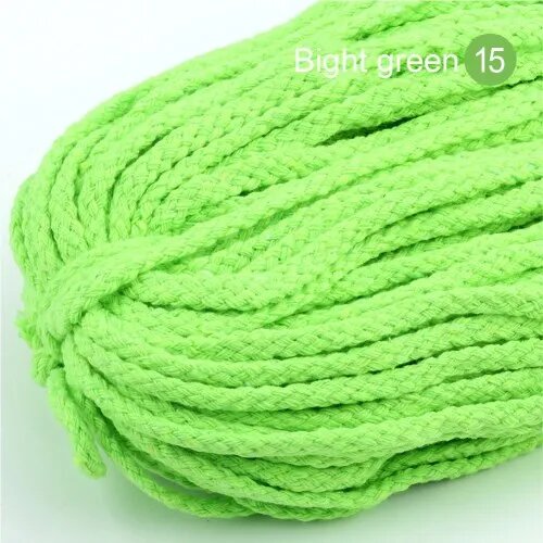 Хлопковый шнур зеленый 5 мм, 25 метров, Цвет: 15 Bright green
