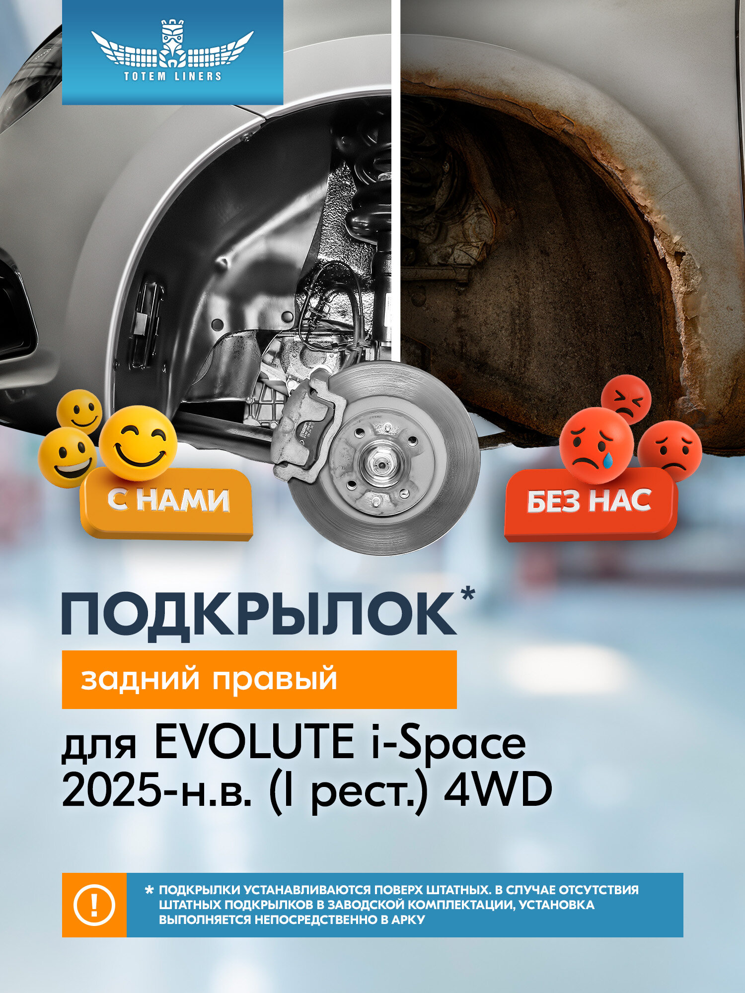 Подкрылок (локер) для EVOLUTE i-Space 2025-н. в. (I рест.) 4WD Totem Liners, задний правый, 1 шт.