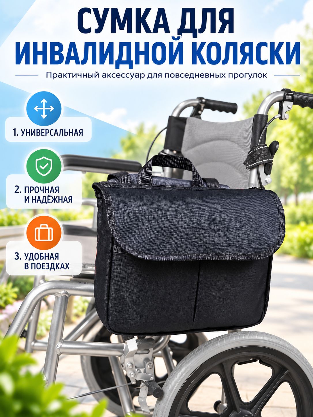 Сумка для инвалидной коляски, универсальная прочная сумка, аксессуар для хранения вещей при прогулках и поездках
