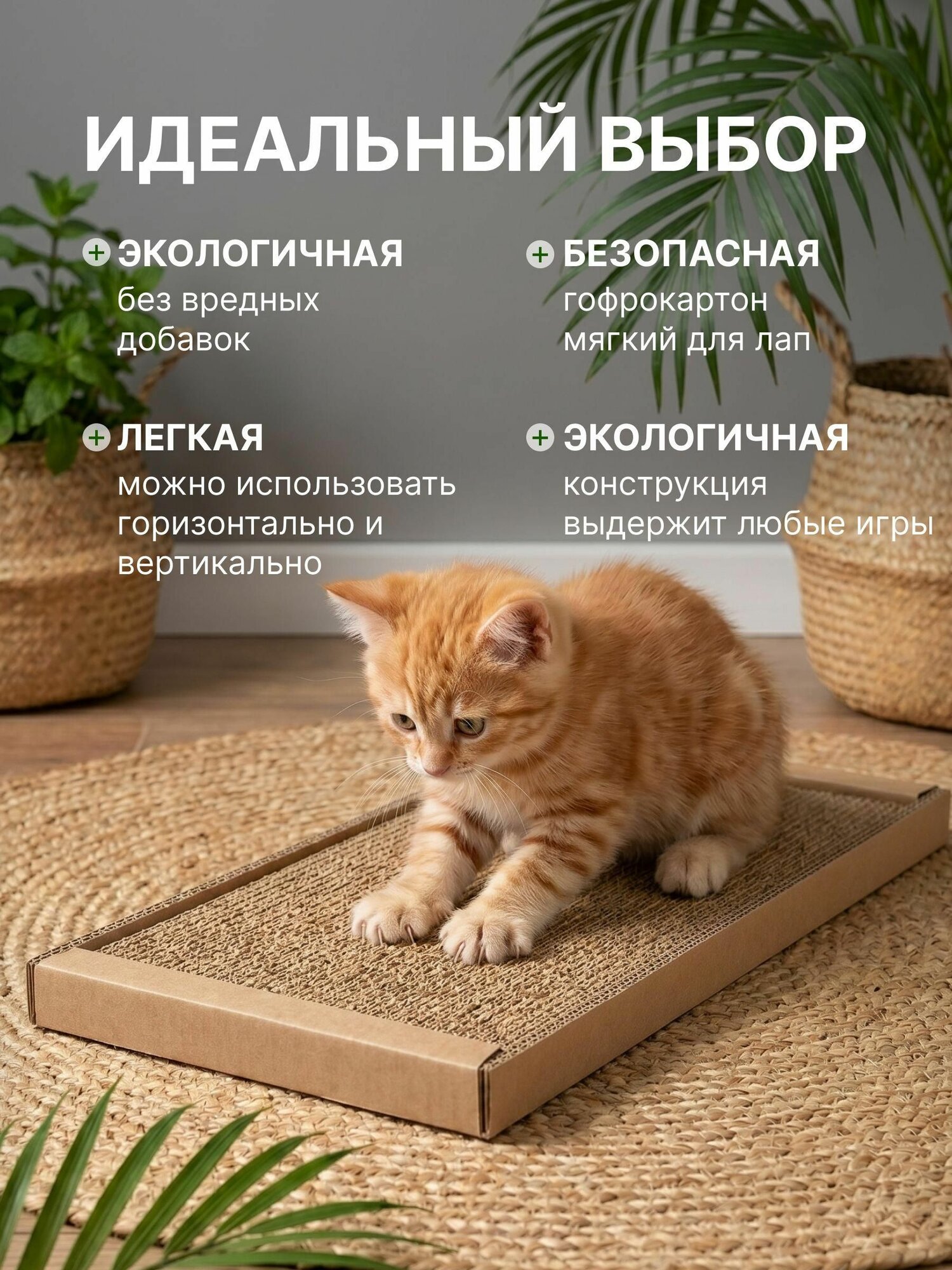 Большая когтеточка картонная 30х30 см с мятой