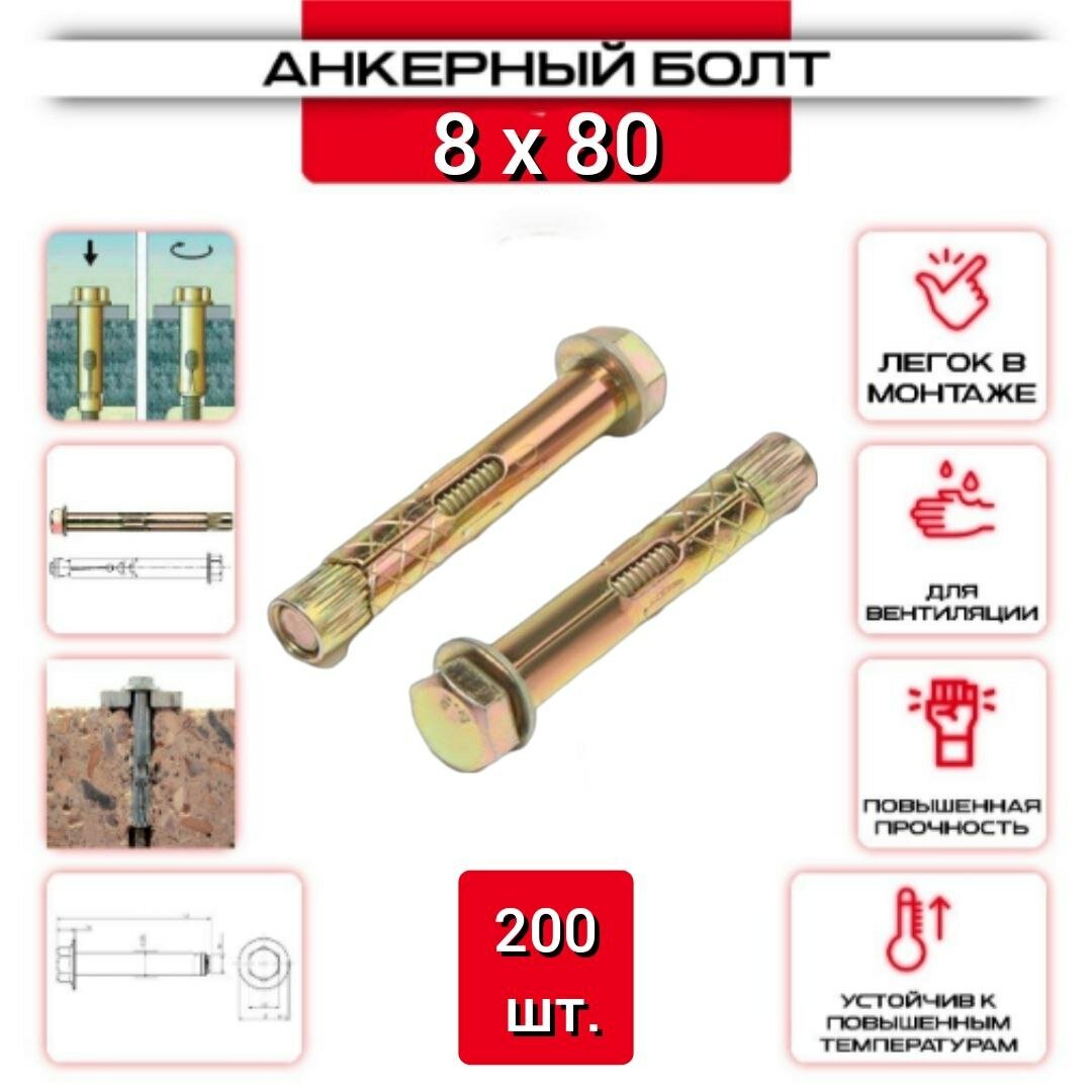 Анкерный болт с шестигранной головкой HBM 8*80-200 шт