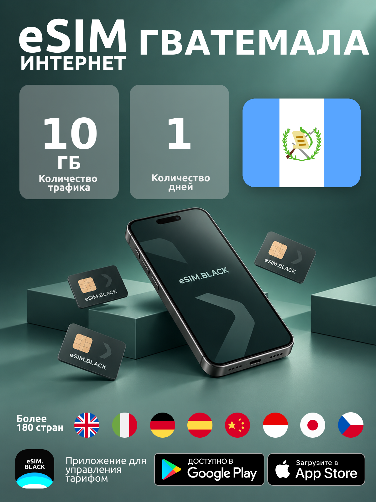 Гватемала/1 день/10 ГБ - eSIM для мобильного интернета ( iPhone | Android ).