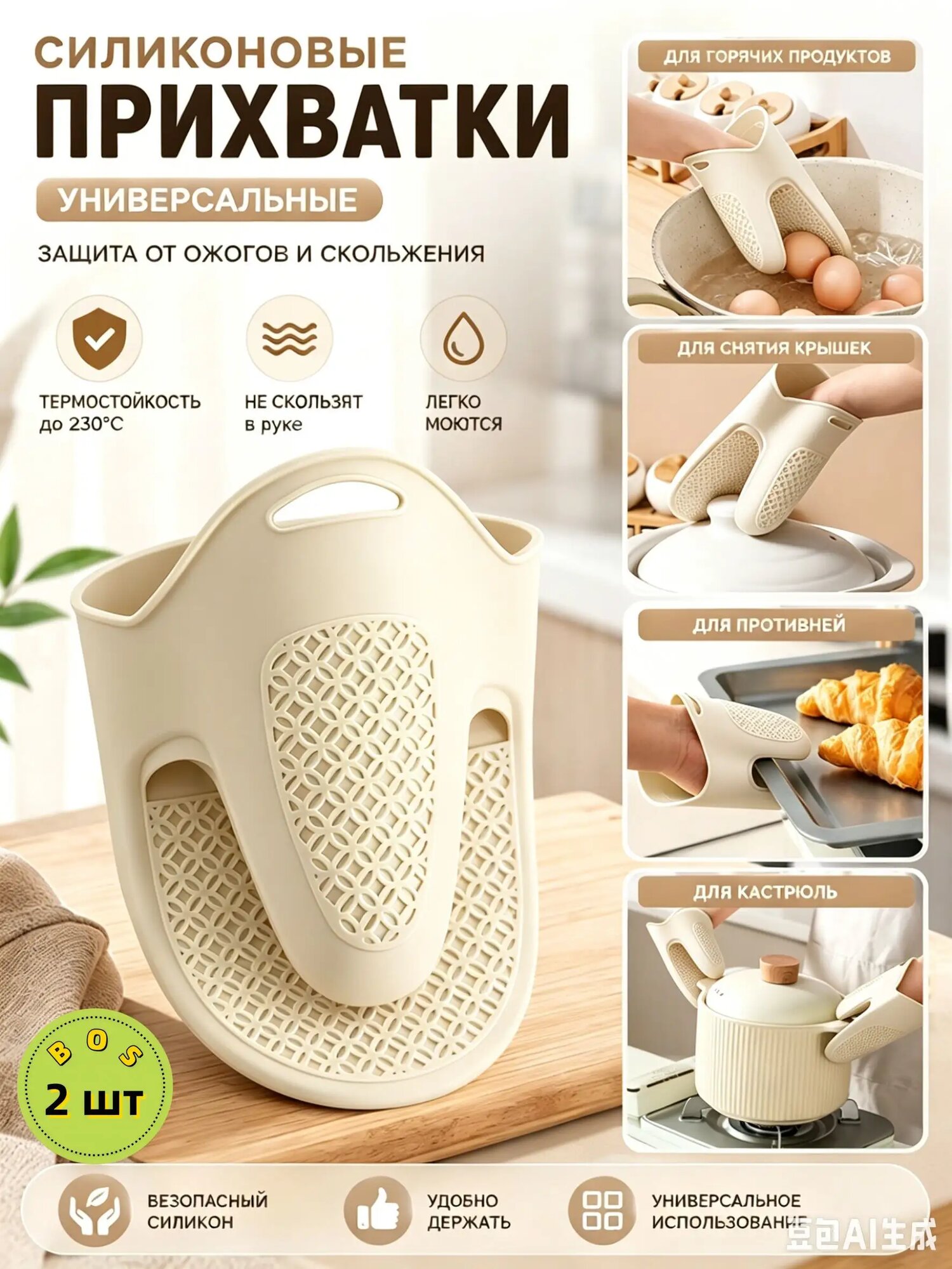Прихватка для кухни рукавица 2 шт белый