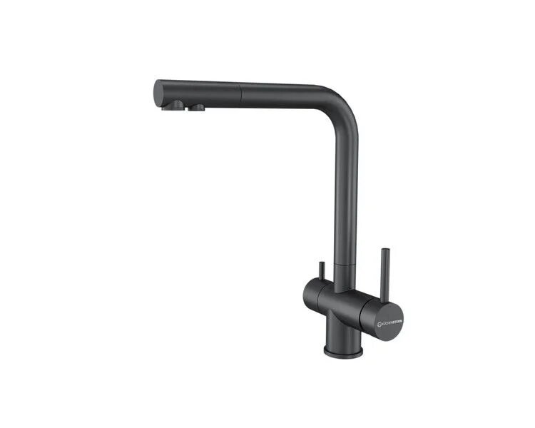 Смеситель для кухни KUCHENSTERN Fokus-FS 401GM40 с краном для питьевой воды, с поворотным изливом, матовый, однорычажный, нержавеющая сталь, с керамическ
