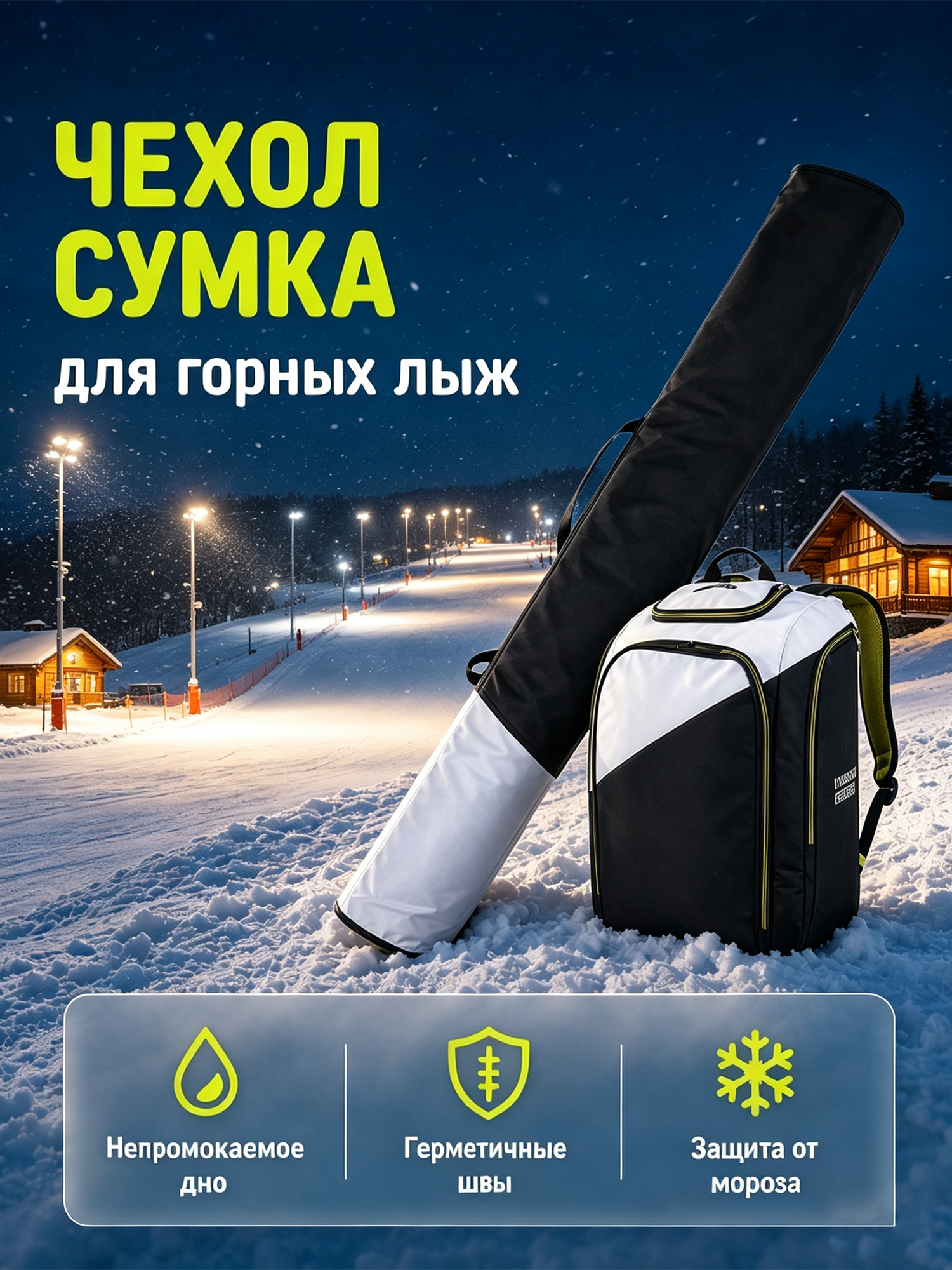 Чехол сумка для лыж и сноуборда 160-175 см, непромокаемая ткань 600D Оксфорд