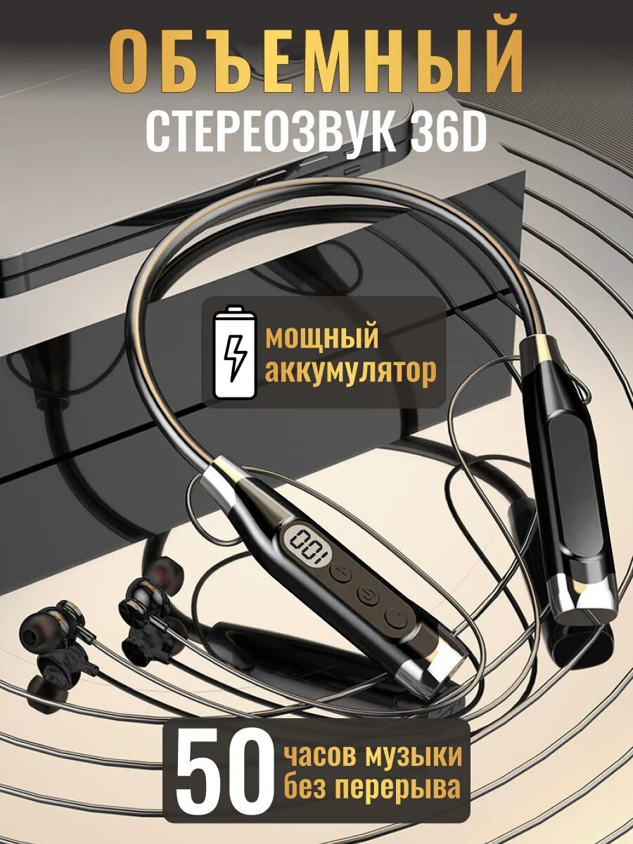 Беспроводные спортивные наушники Bluetooth 5.2 с микрофоном, IPX7, шейный ободок, MP3 плеер для Android и Iphone