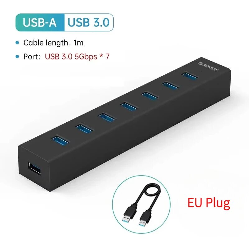 ORICO USB 3.0 концентратор 7 портов, Black EU