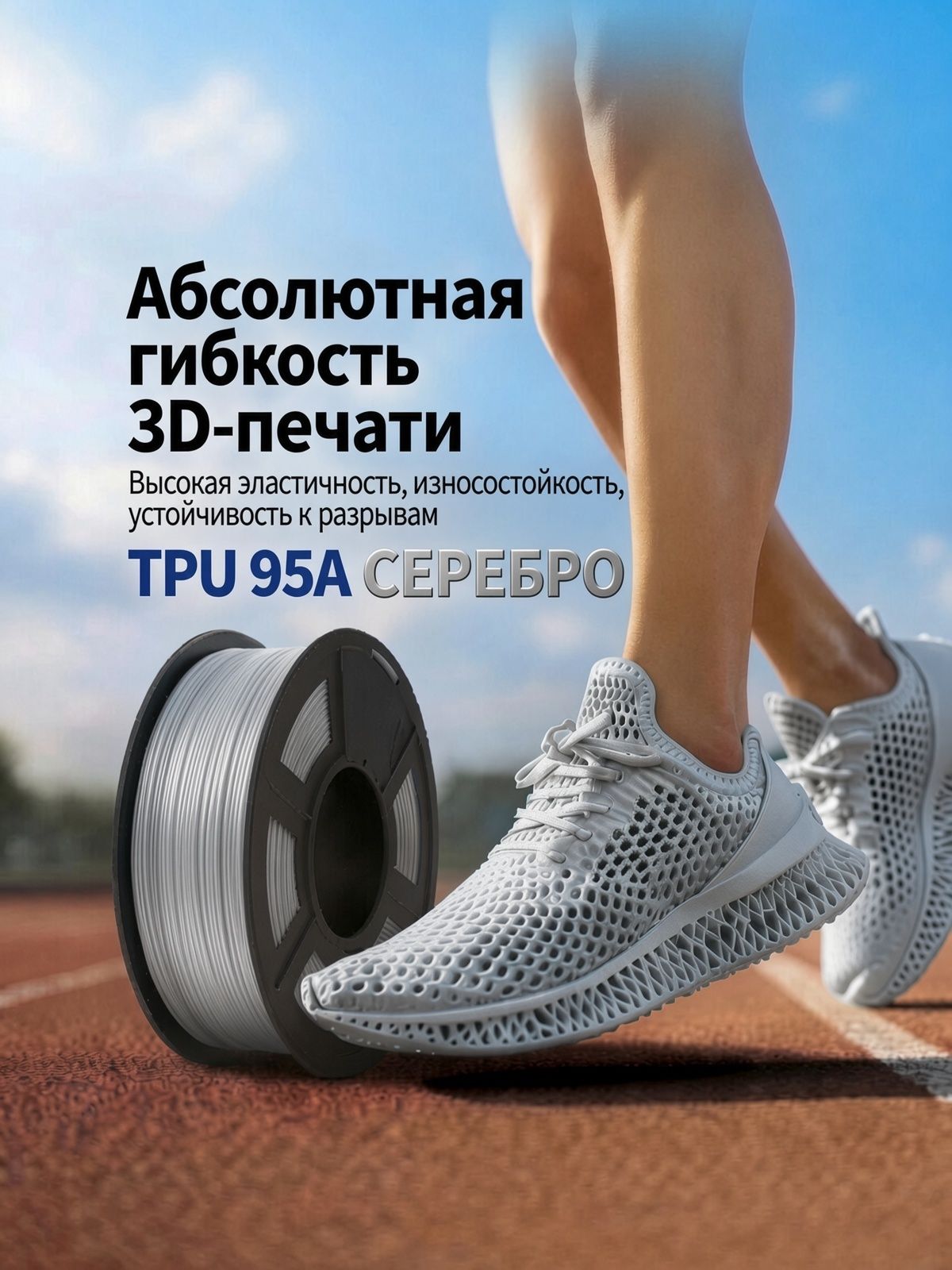 Серебро TPU 95A 1 кг, катушка Нить 1,75 мм, гибкий мягкий пластик, филамент для 3D-печати, инженерный плаcтик