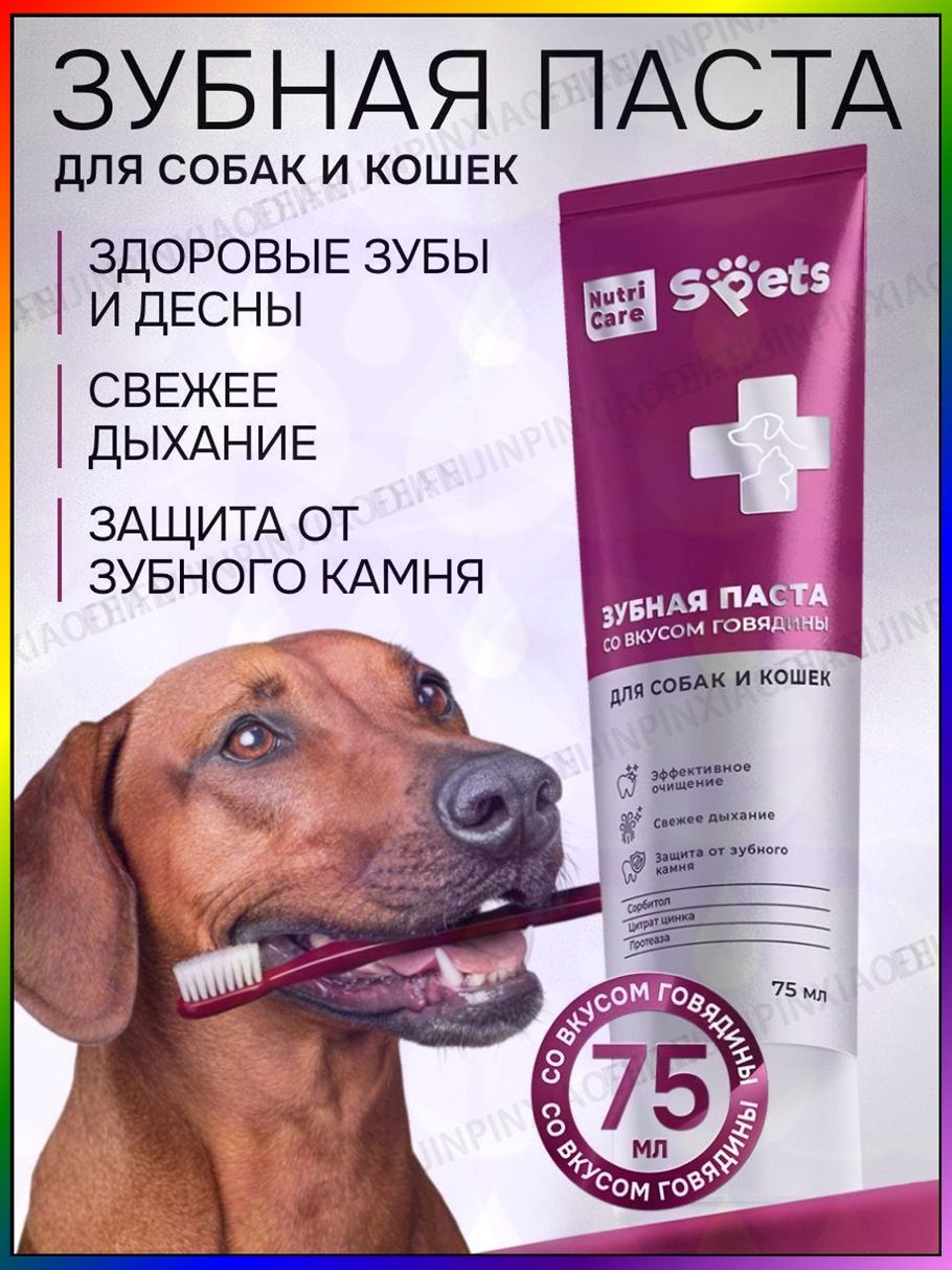 Зубная паста для собак и кошек со вкусом говядины, от запаха, от зубного камня 75 мл, Spets