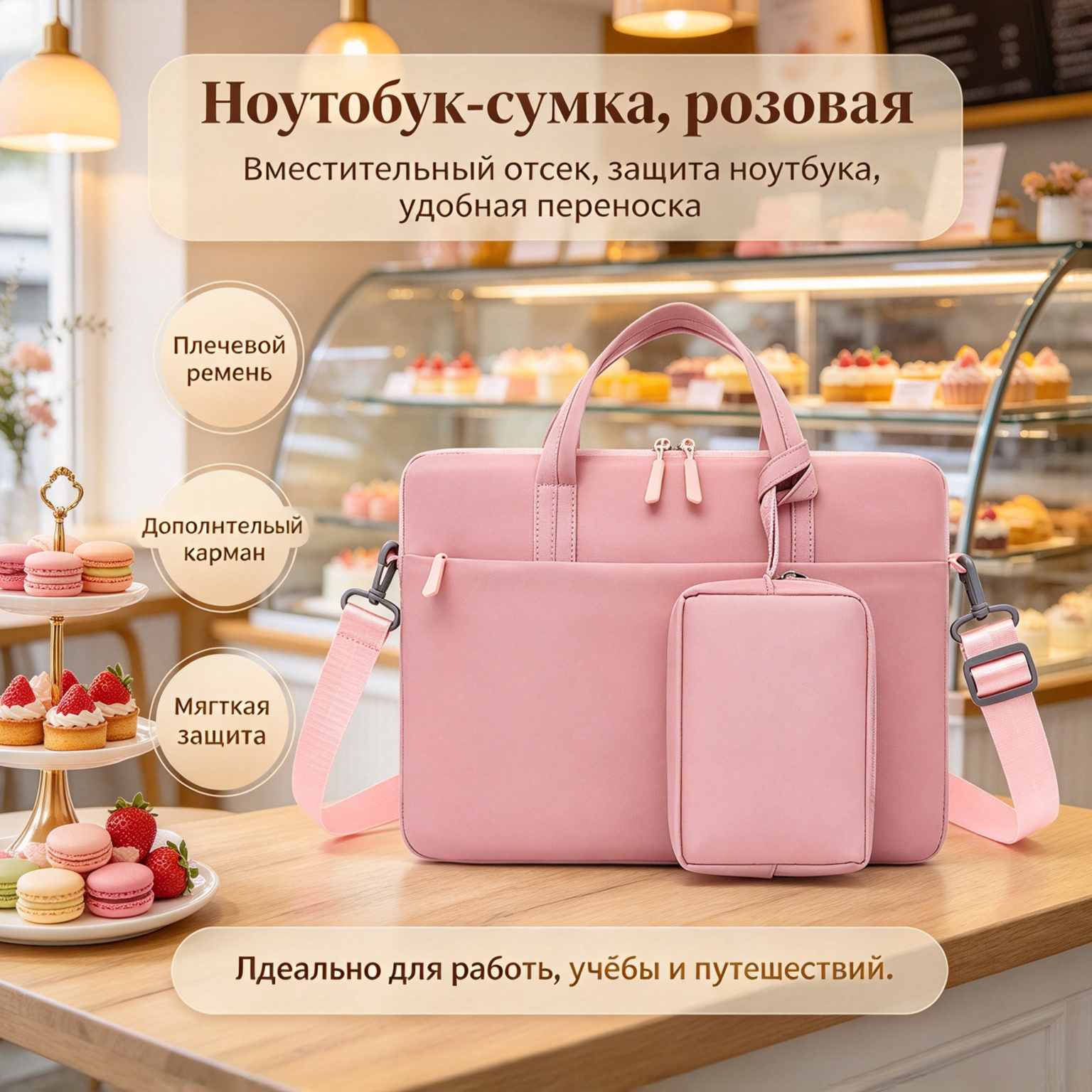 Сумка для ноутбука с ручкой и дополнительным чехлом, для ноутбуков 15-16 дюймов, деловая сумка через плечо