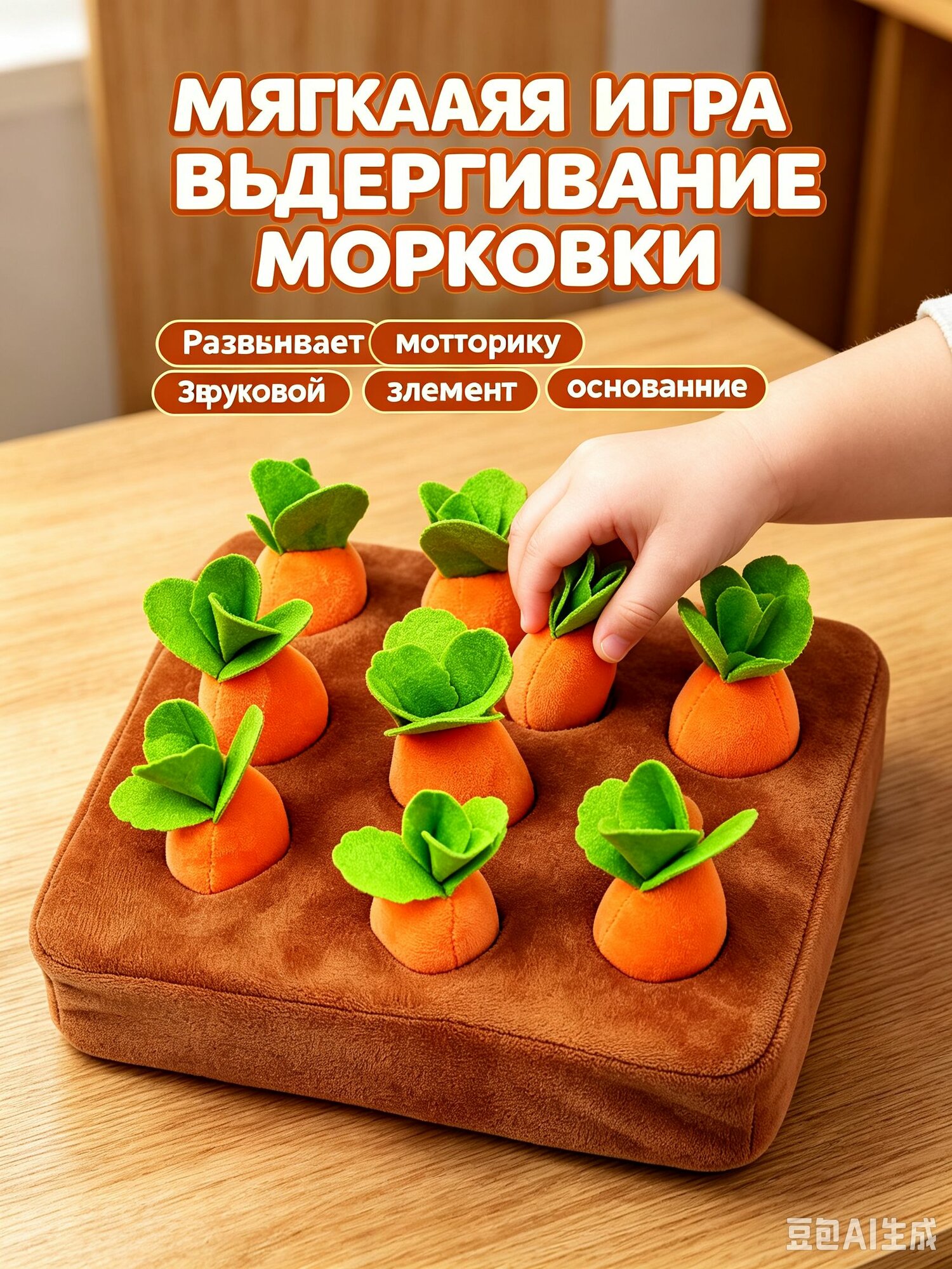 Мягкая игрушка вытащи морковку, развивающая сенсорная игра для детей, прочная основа из поролона