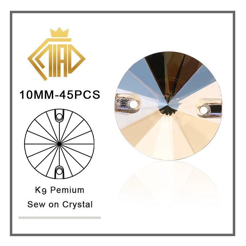 Стразы стеклянные разноцветные для декора одежды Rivoli-10mm-45Pcs