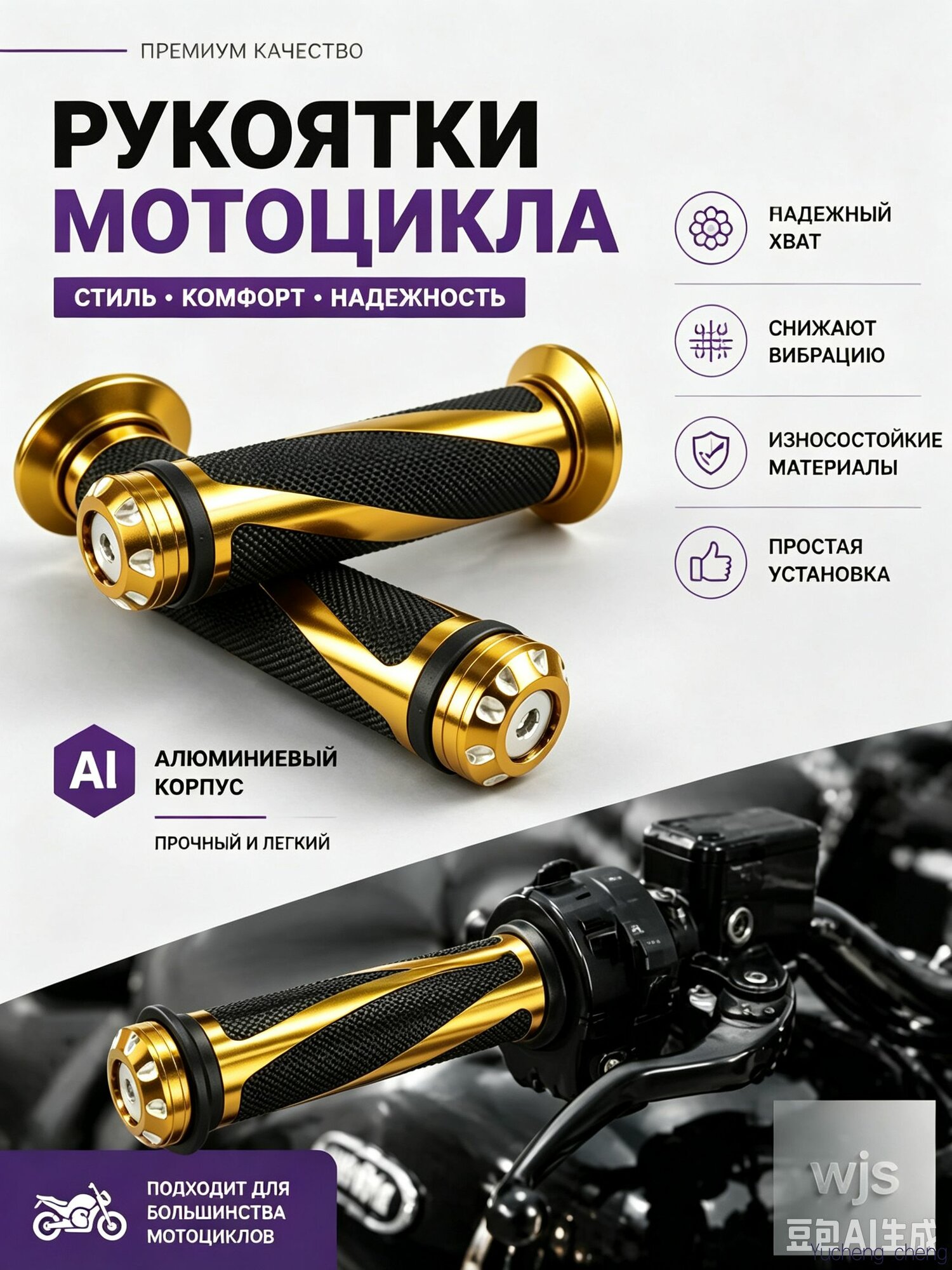 Ручки для мотоцикла 22mm дюйма Руль Ручная фиолетовая полосаРучка Аксессуар