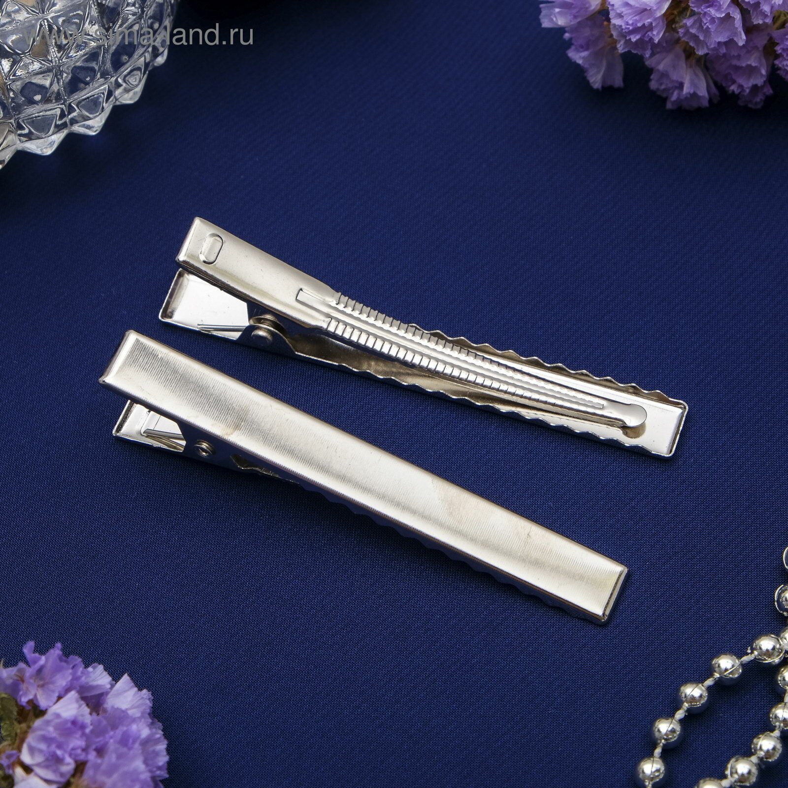 Основа для заколки, зажим, 6.5 см, серебро, цвет: серебристый, 20 шт.