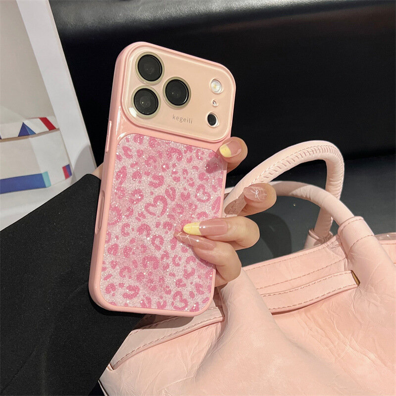 Розовый глянцевый чехол для iPhone 17 Pro Max с леопардовым принтом, ударопрочный защитный бэк-кейс