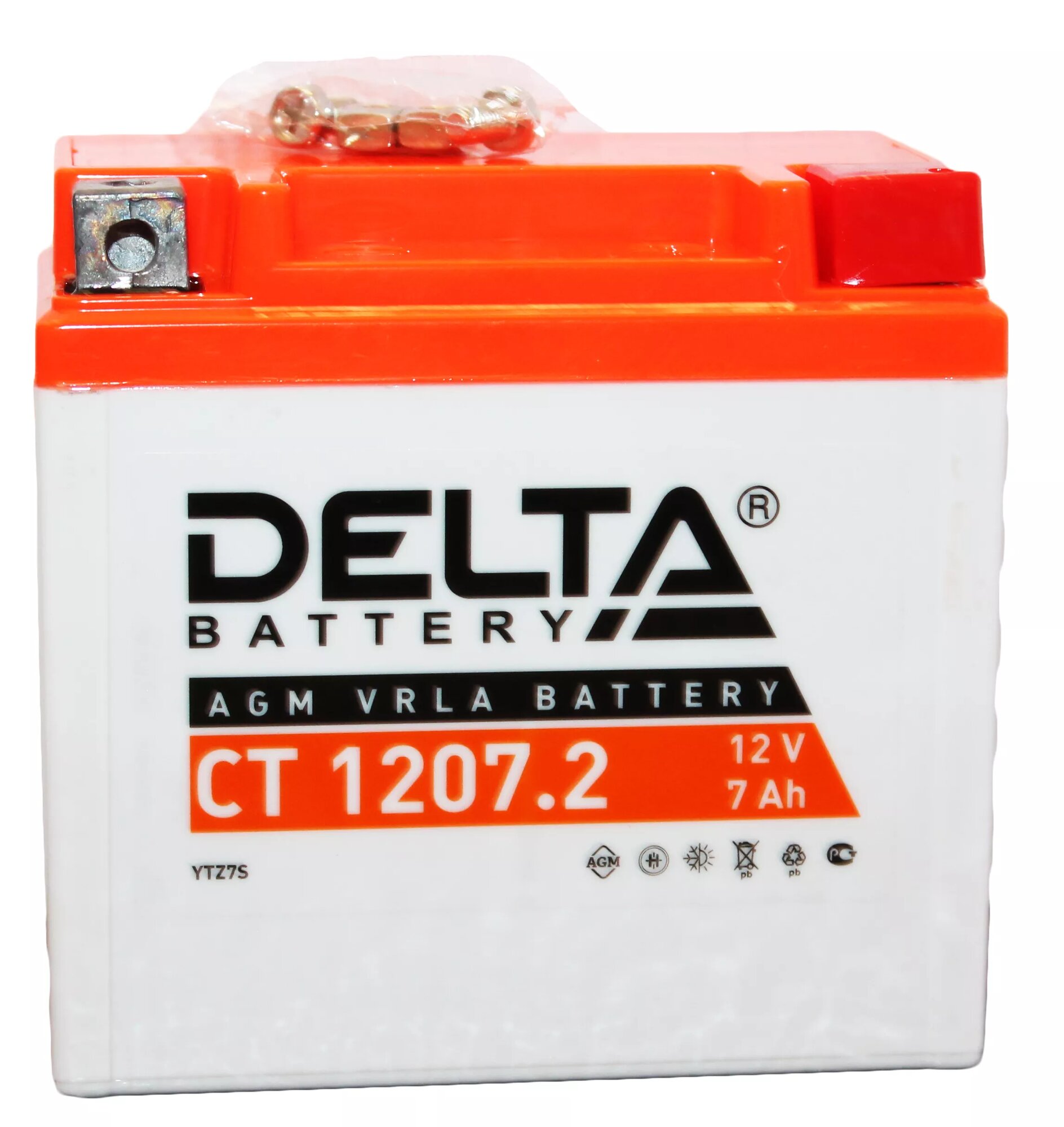 Аккумулятор (мото) 12V Delta CT 1207.2 7Ah100 клеммы под винт 114х70х108